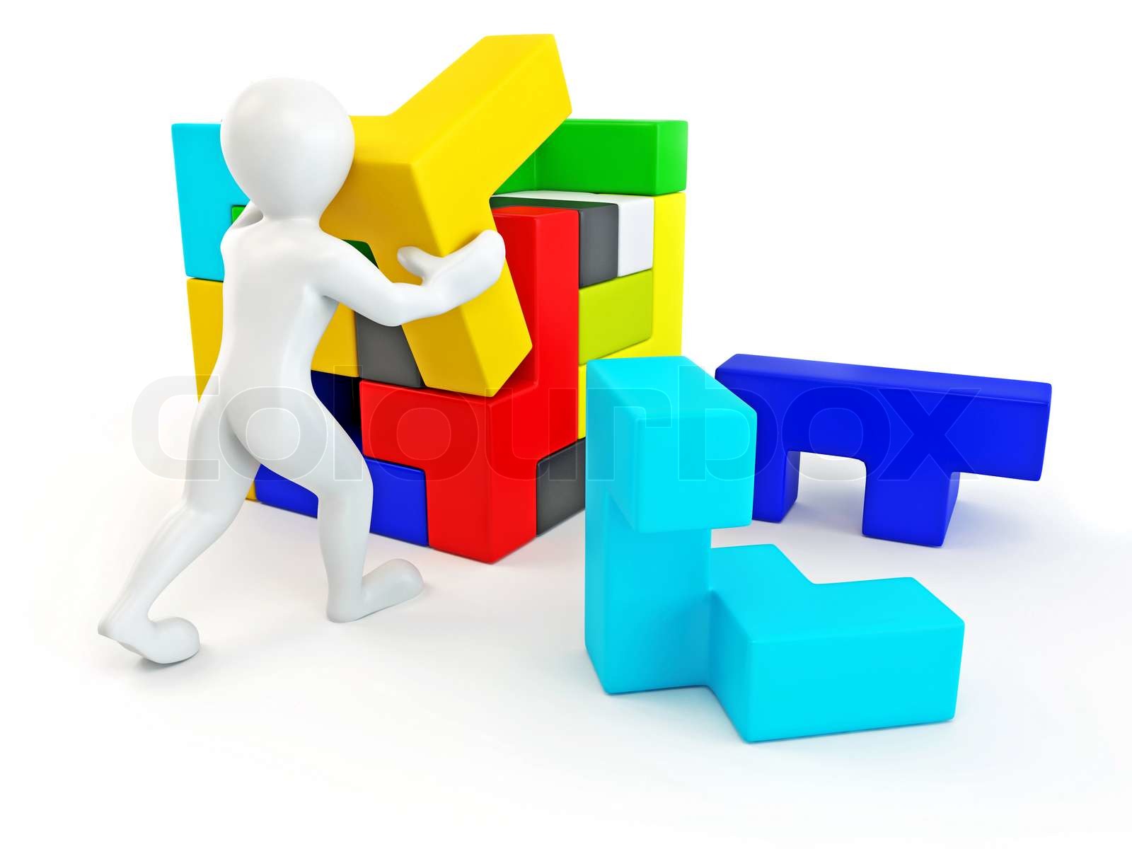 Men with a cube built from blocks Puzzle | Stock image | Colourbox