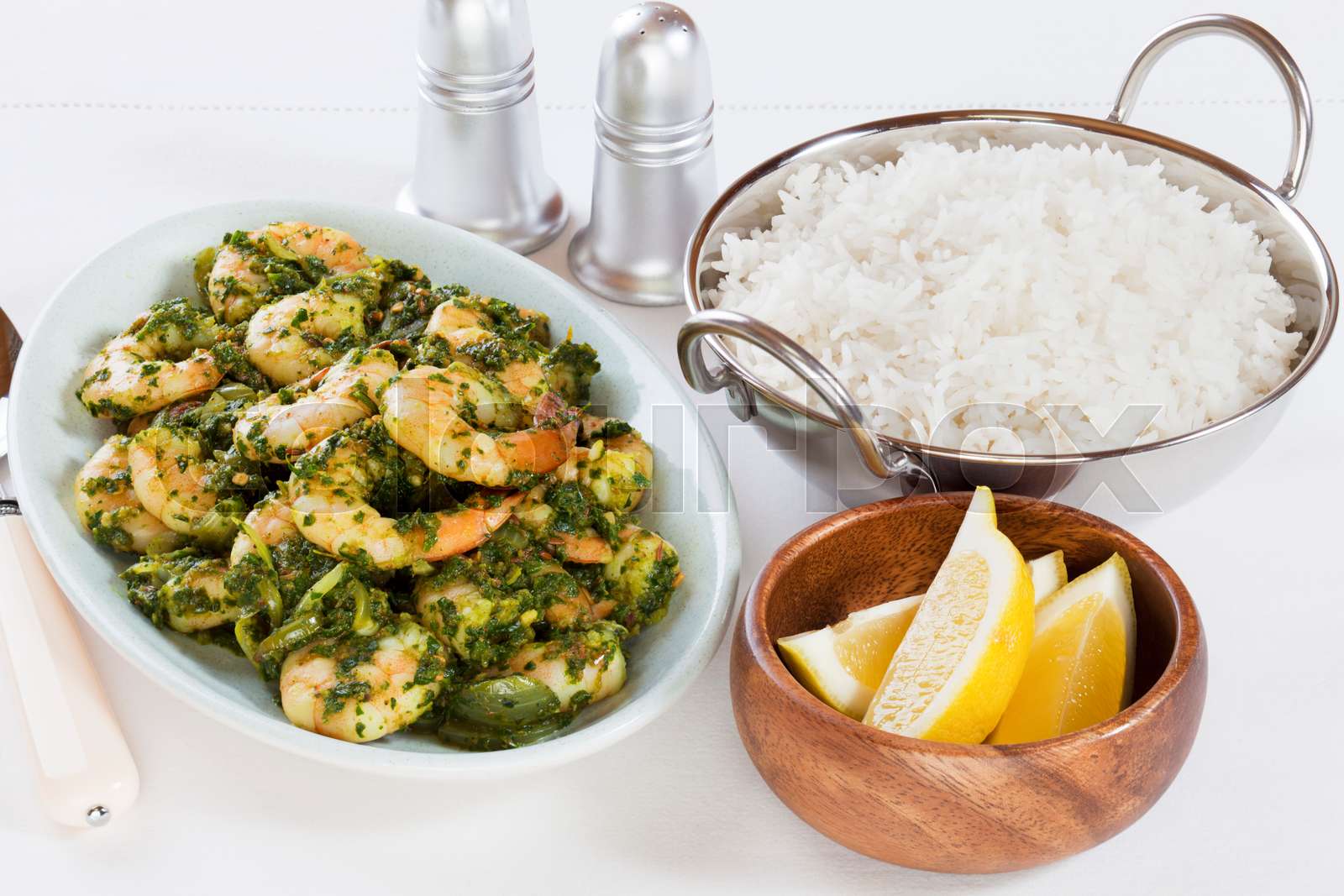 Prawn Saag Indian Curry with Basmati Rice | Stock image | Colourbox