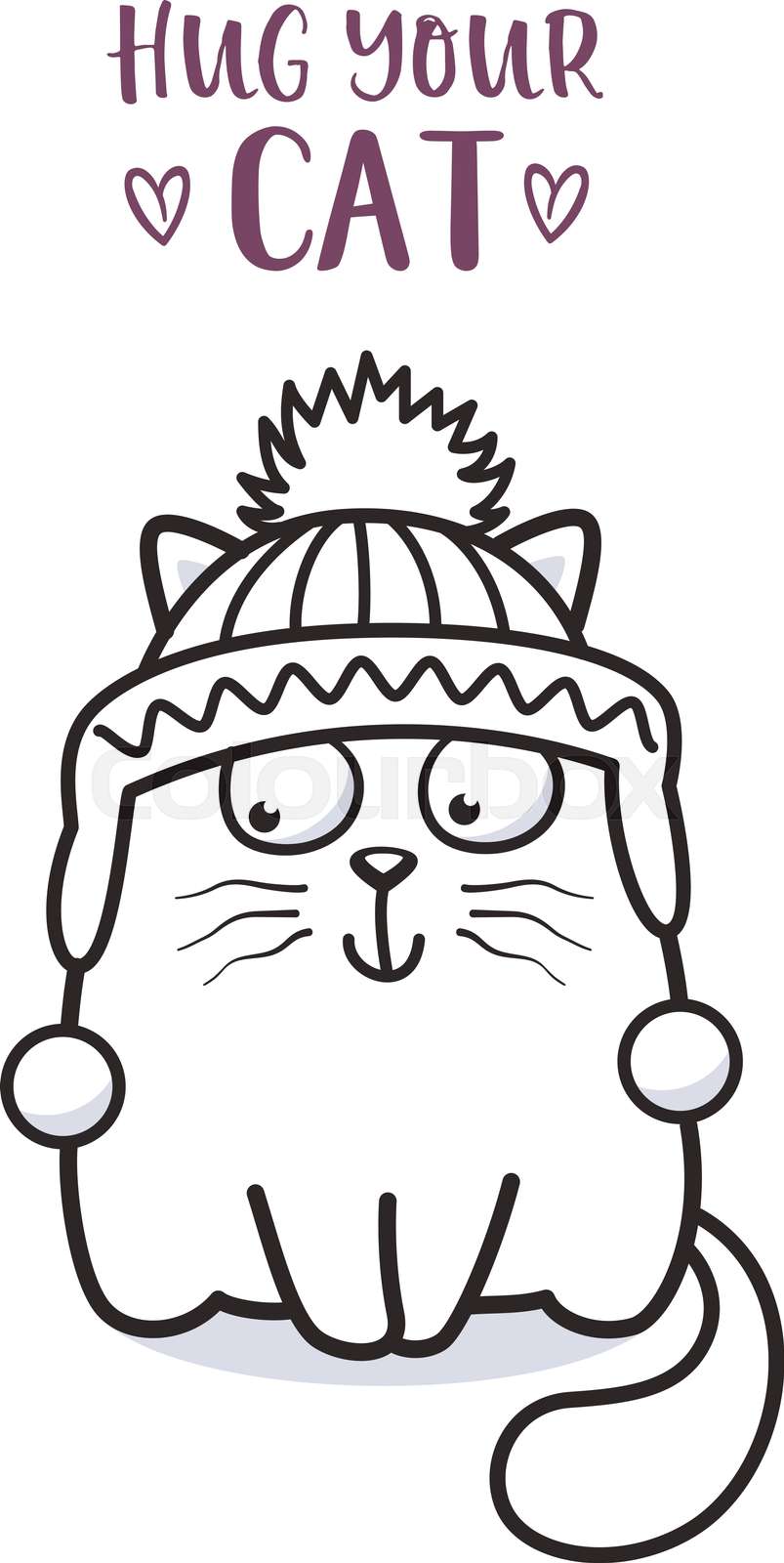 Cute fat cat in a hat for greeting card design t-shirt print or poster ...