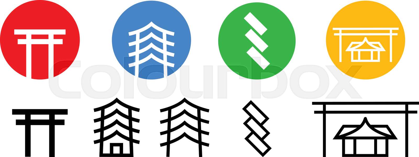 Set of Japanese shrine icon, vector art | Stock vector | Colourbox