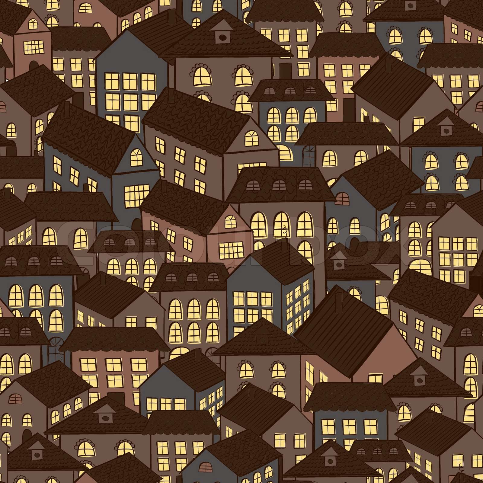 seamless night town houses background | Stock vector | Colourbox