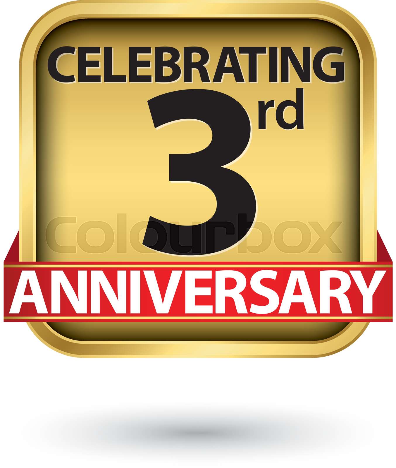 Celebrating 3rd years anniversary gold label, vector illustration ...