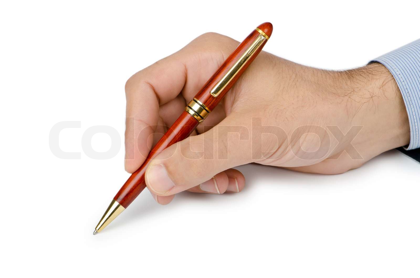Hand mit Stift Schrift auf weißem | Stock Bild | Colourbox