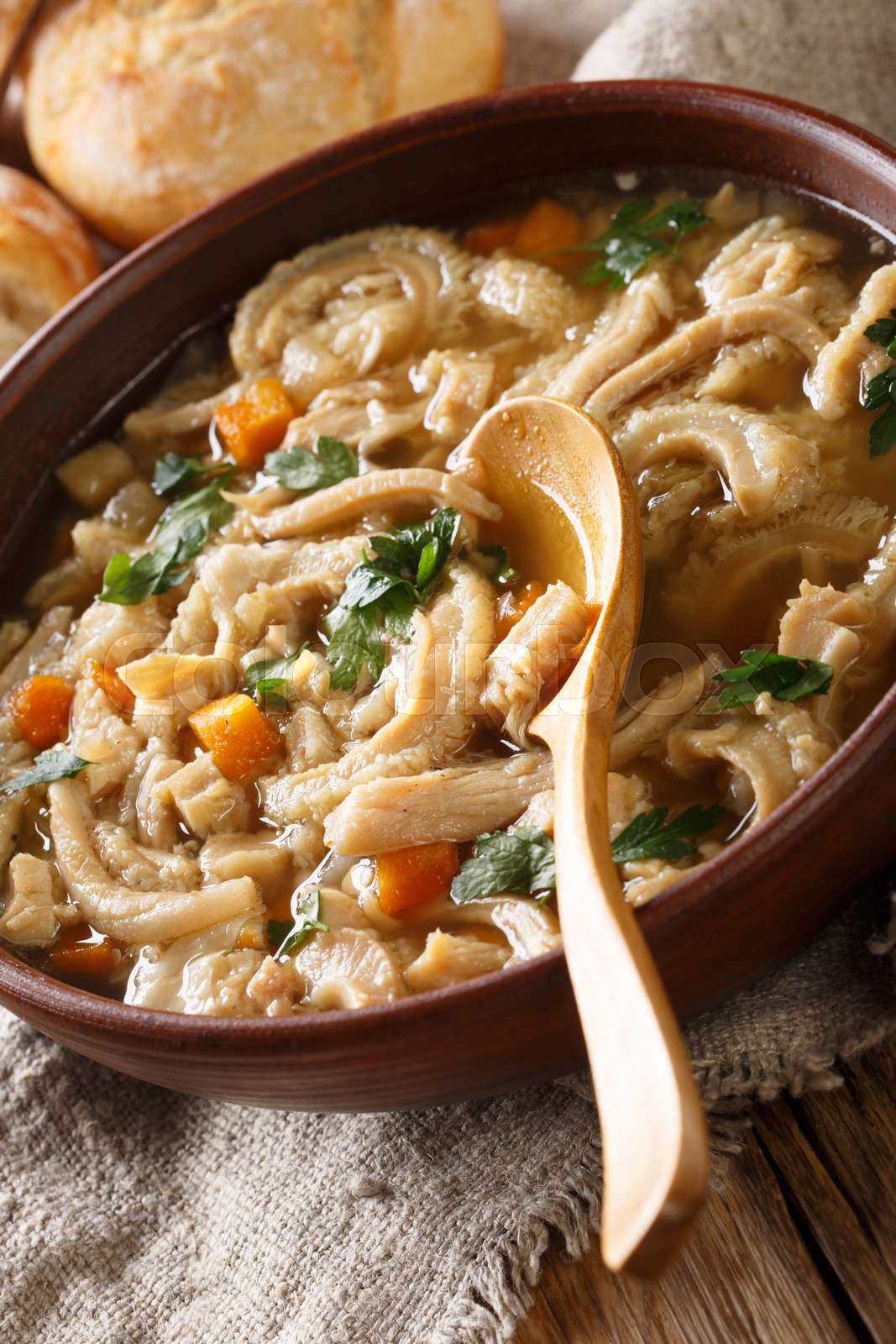 Polish stew flaki with vegetables close-up in a bowl. vertical | Stock ...