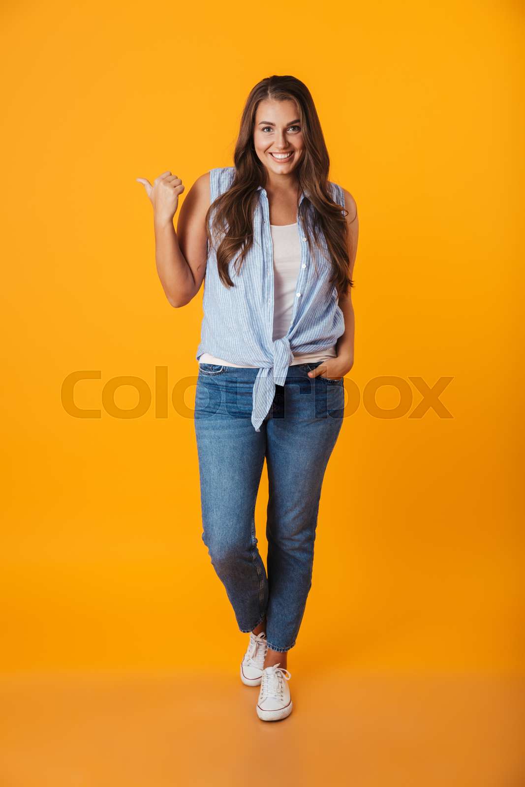 Full length portrait of a smiling young overweight woman | Stock image ...
