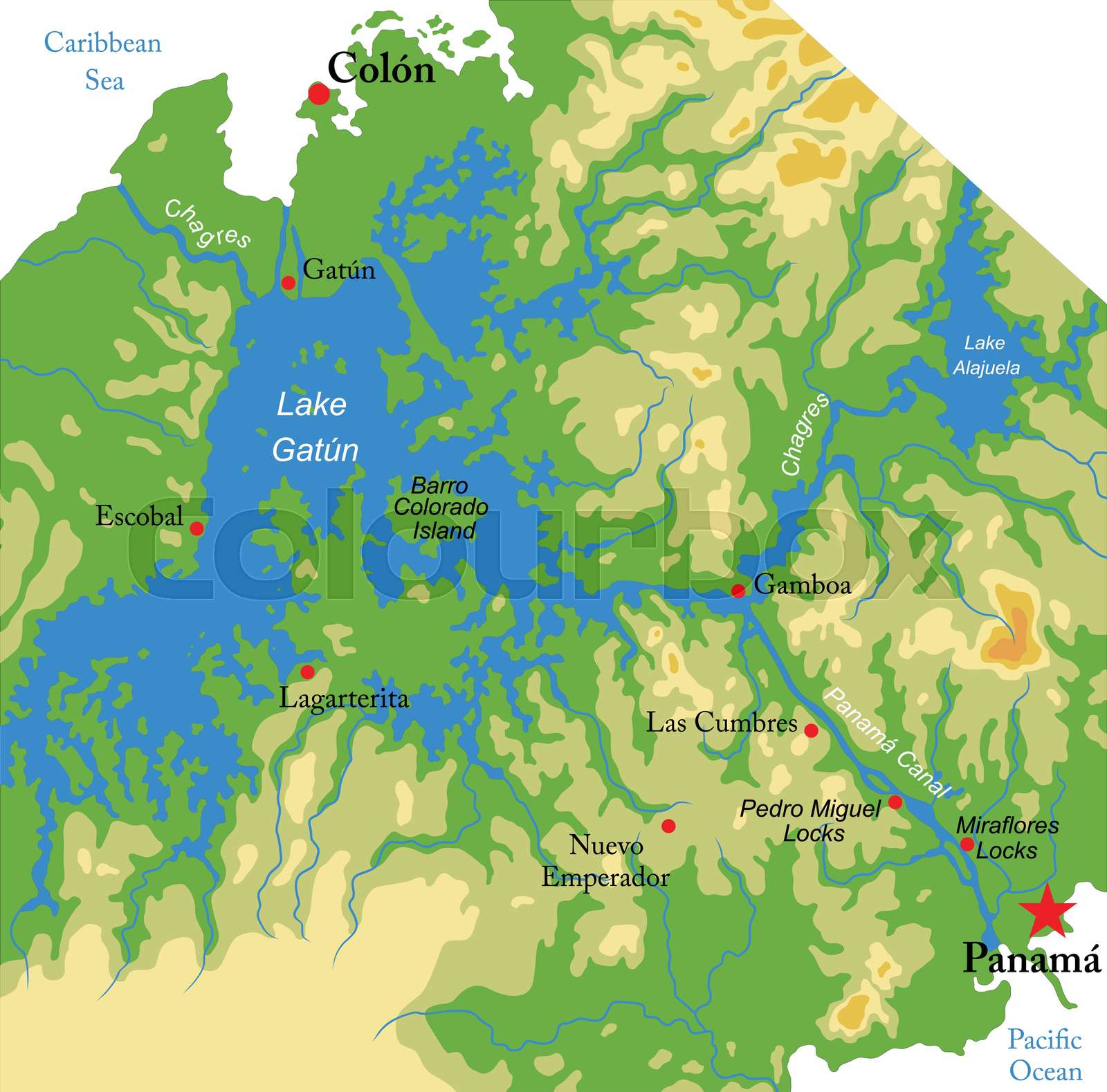 Panama Canal physical map | Stock vector | Colourbox