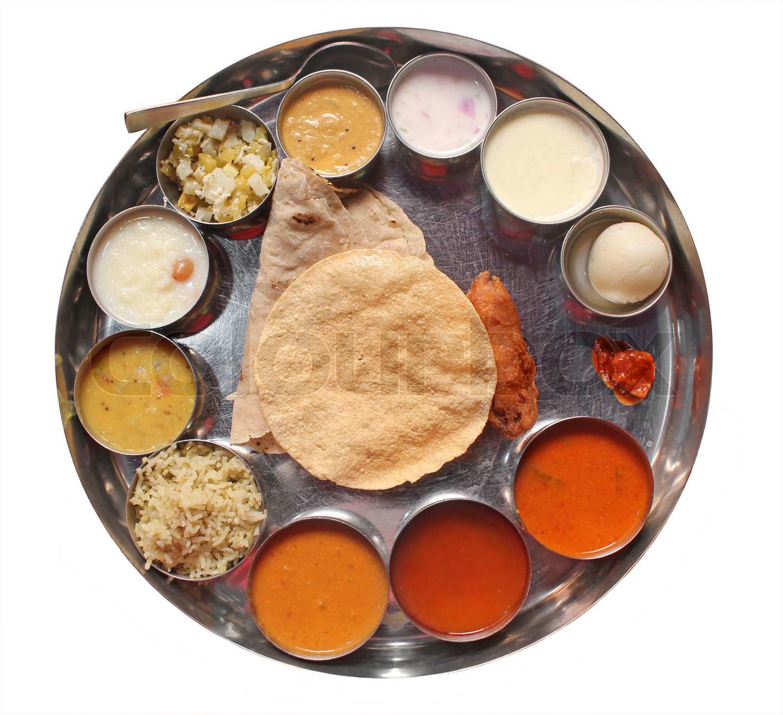 Indian plate meals with chapatti, rasam and sambar | Stock image ...