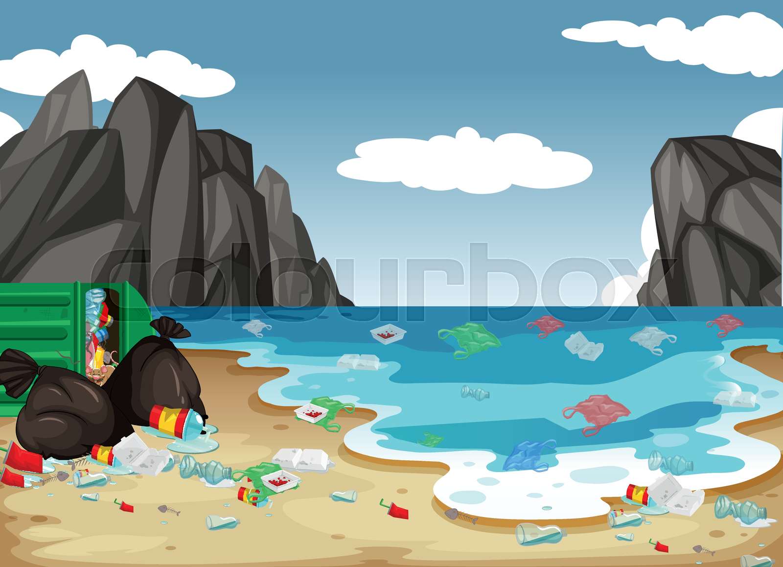 A dirty beach pollution background | Stock vector | Colourbox