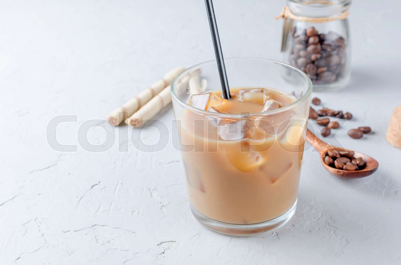 Iced coffee in glass with ice | Stock image | Colourbox