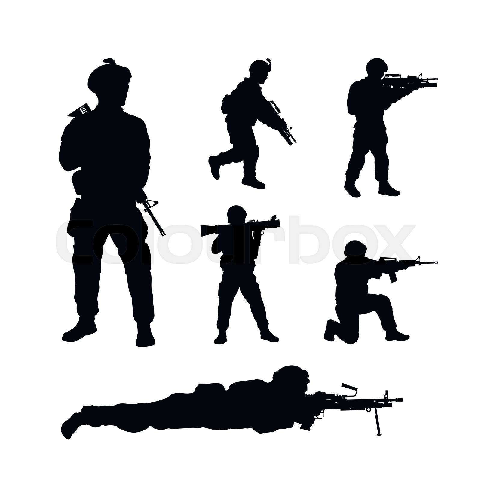 Black silhouettes of american soldiers. USA army. Military men icons ...