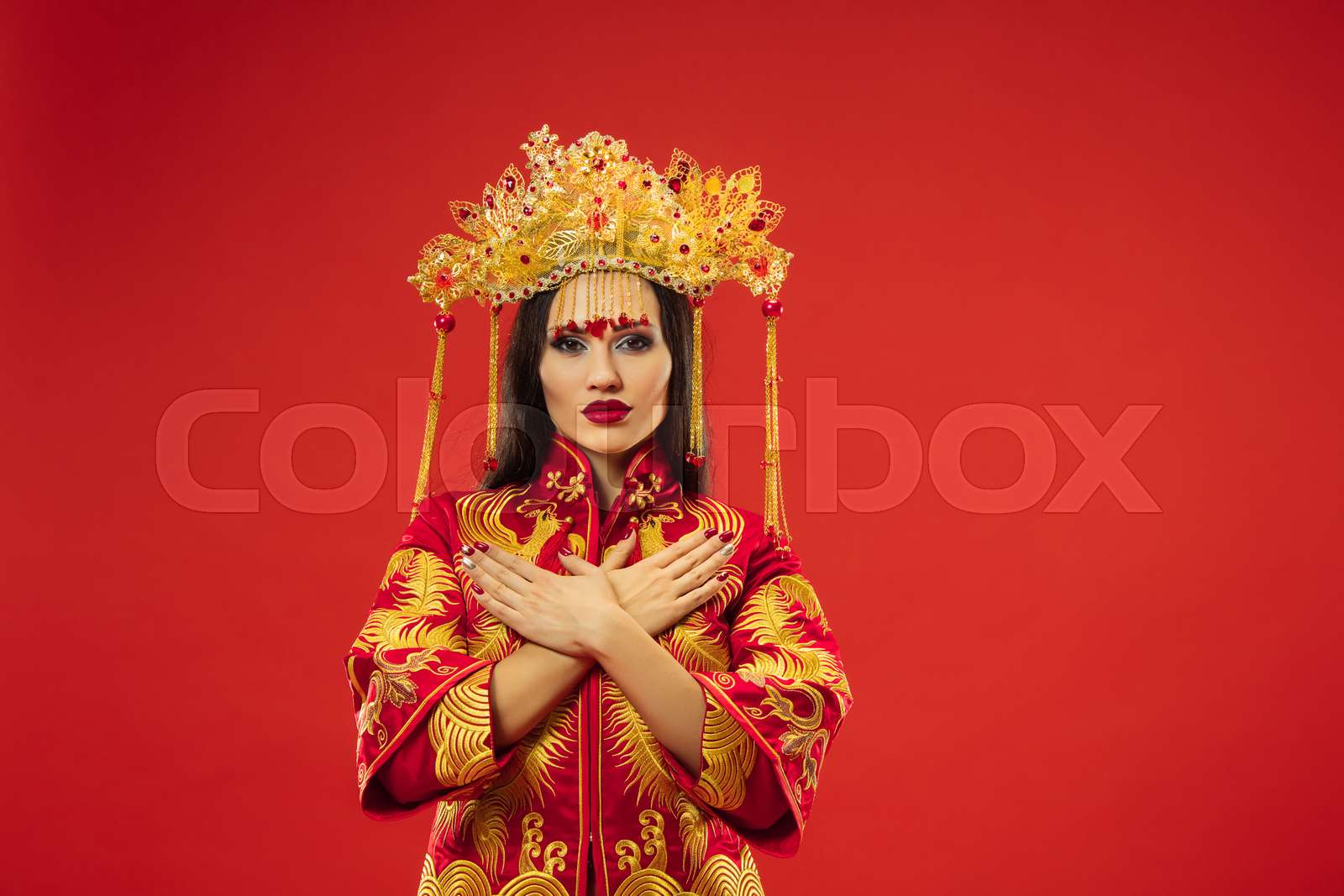 Chinese traditional woman. Beautiful young girl wearing in national ...