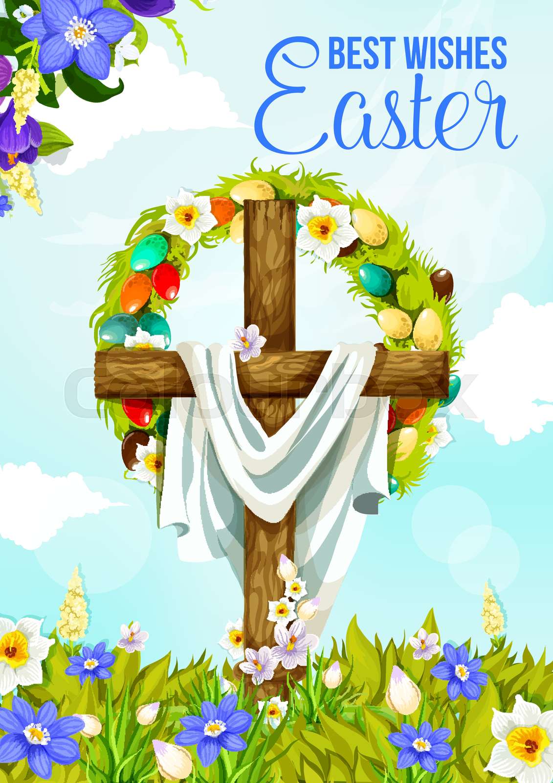 Easter cross greeting banner with egg and flower | Stock vector | Colourbox