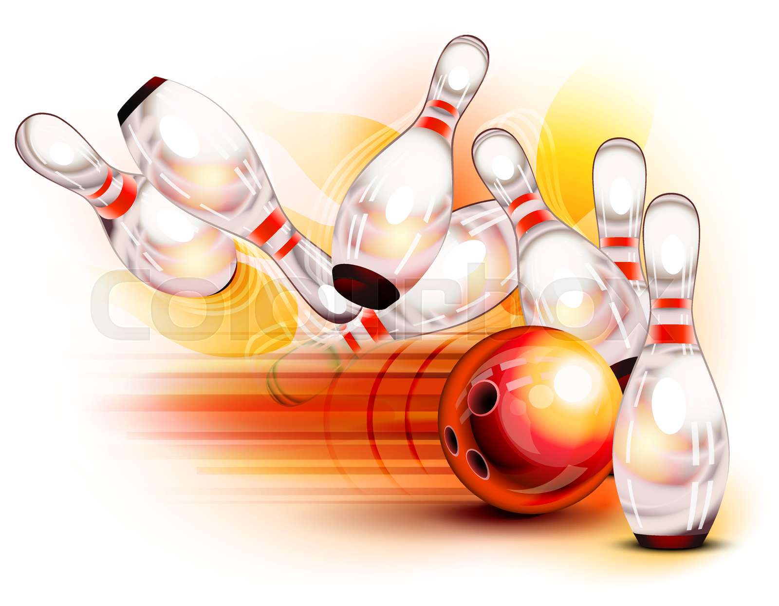 Bowling ball crashing into the pins | Stock vector | Colourbox