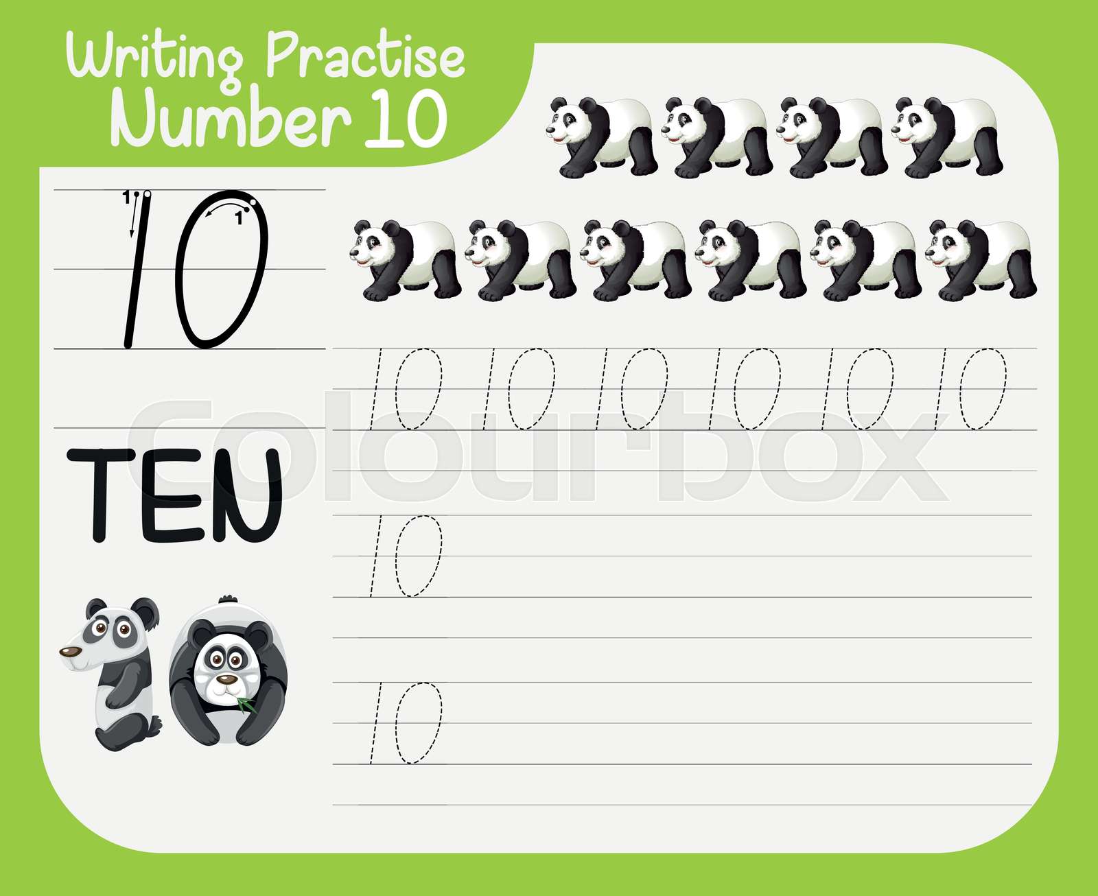 How to write number ten worksheet | Stock vector | Colourbox