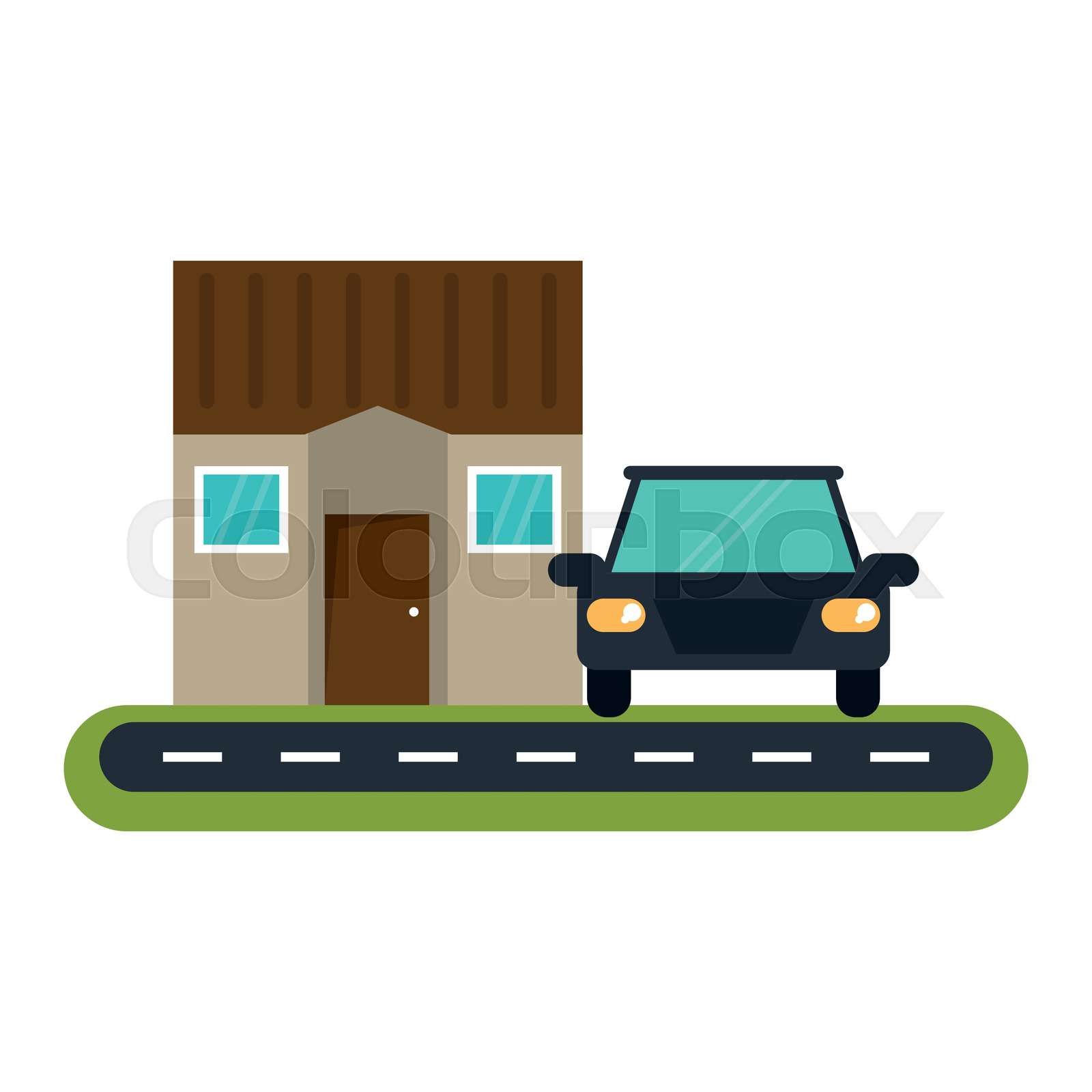 Car and house on street | Stock vector | Colourbox