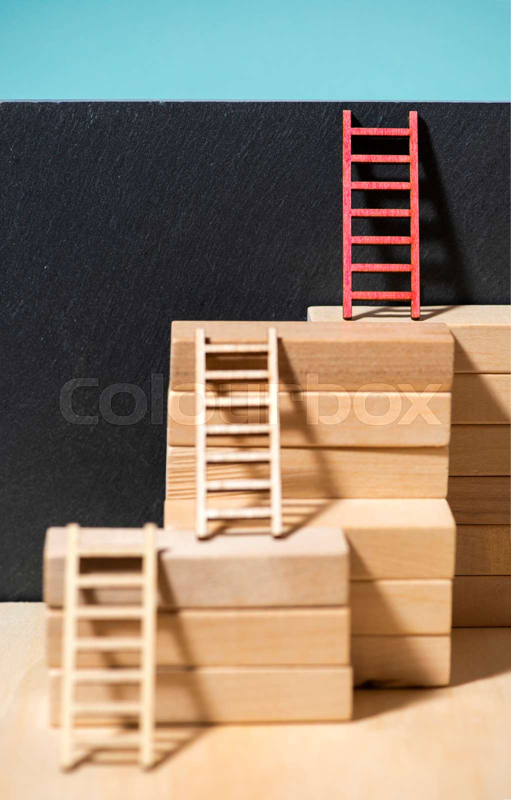 Ladders on the wall. Concept for success and growth. Stairs made of ...