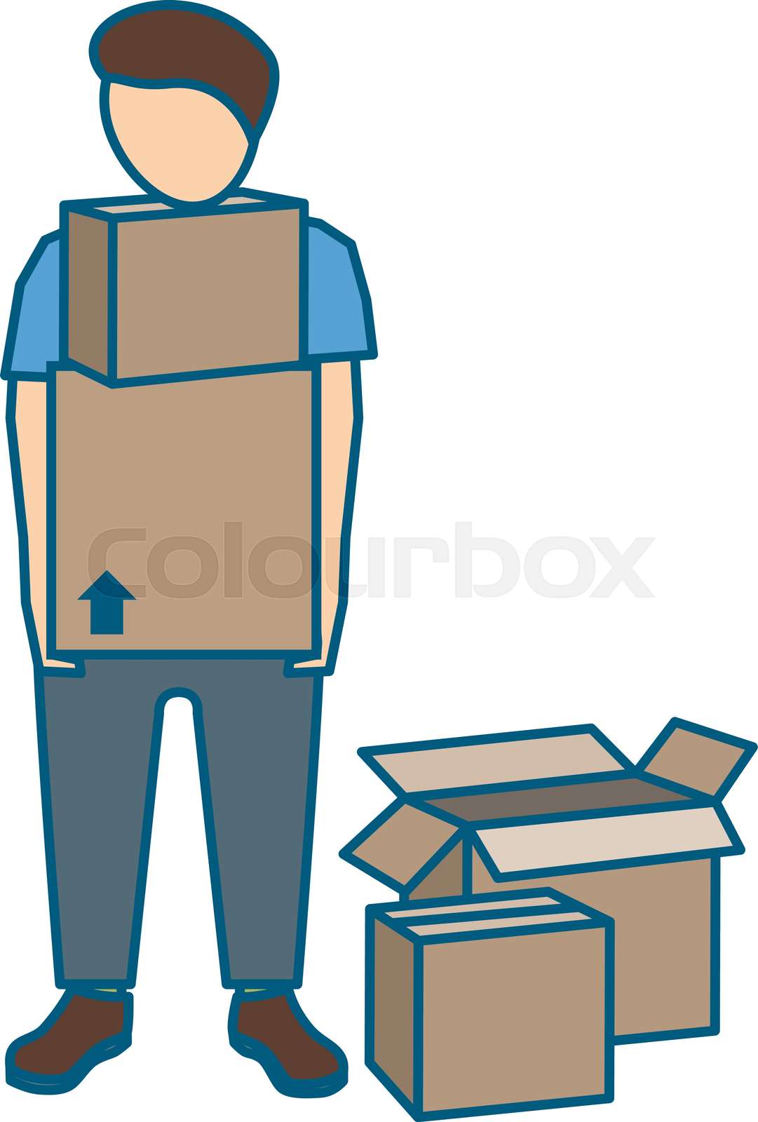 Young mover with cardboard boxes | Stock vector | Colourbox