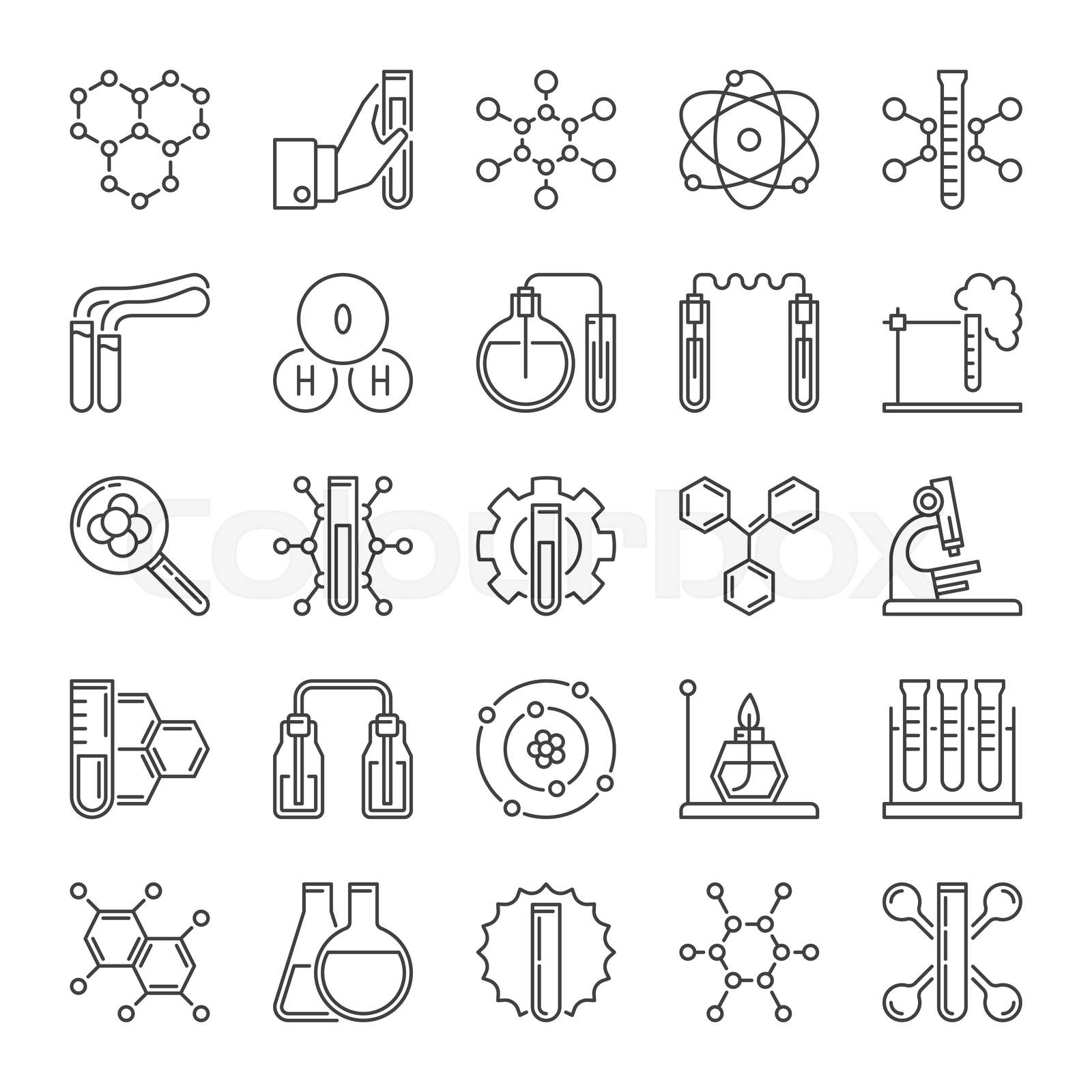 Vector set of chemical laboratory equipment outline icons | Stock ...