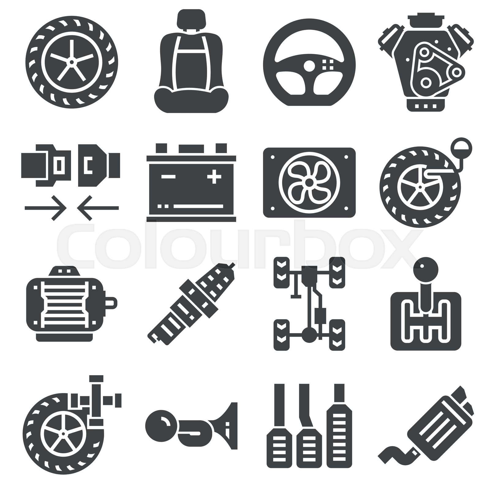 Car Parts Icons Set on White Background. Vector | Stock vector | Colourbox