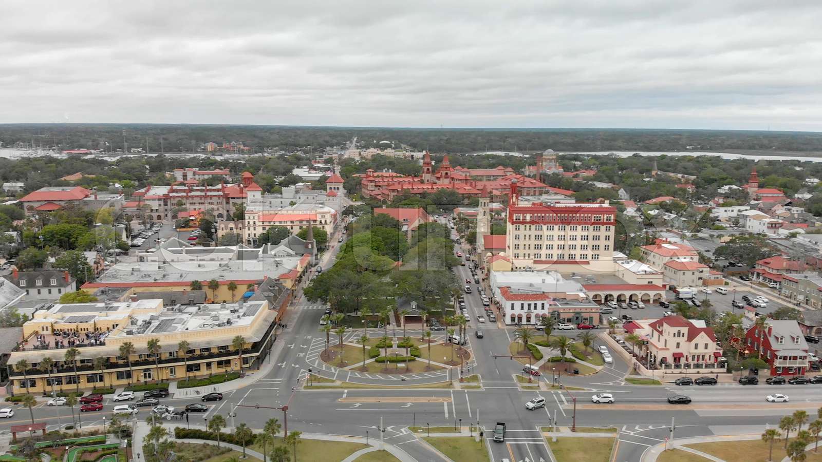St Augustine, Florida. Aerial view of skyline at spring sunset | Stock ...