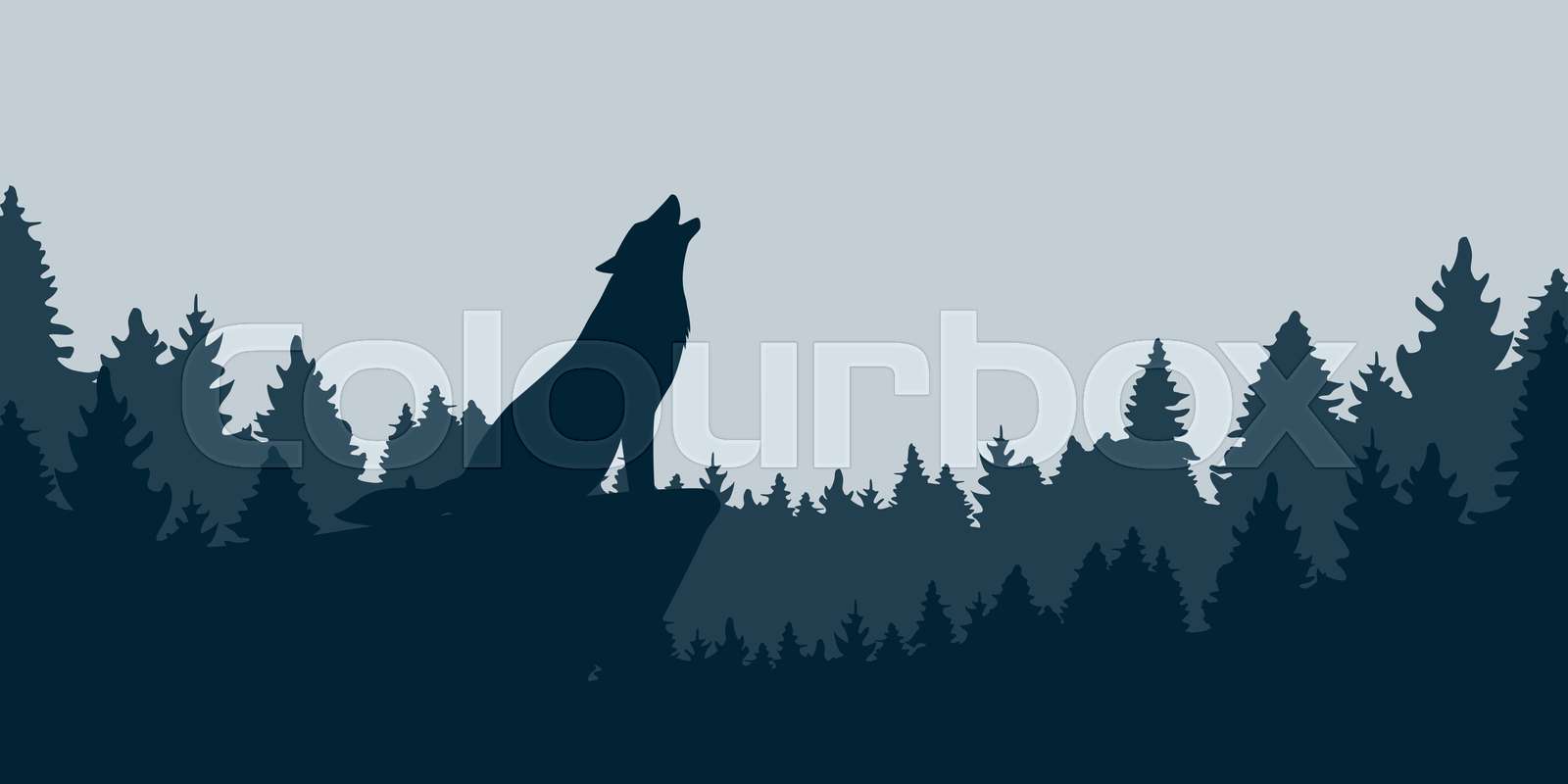howling wolf on a cliff in the forest | Stock-Vektor | Colourbox