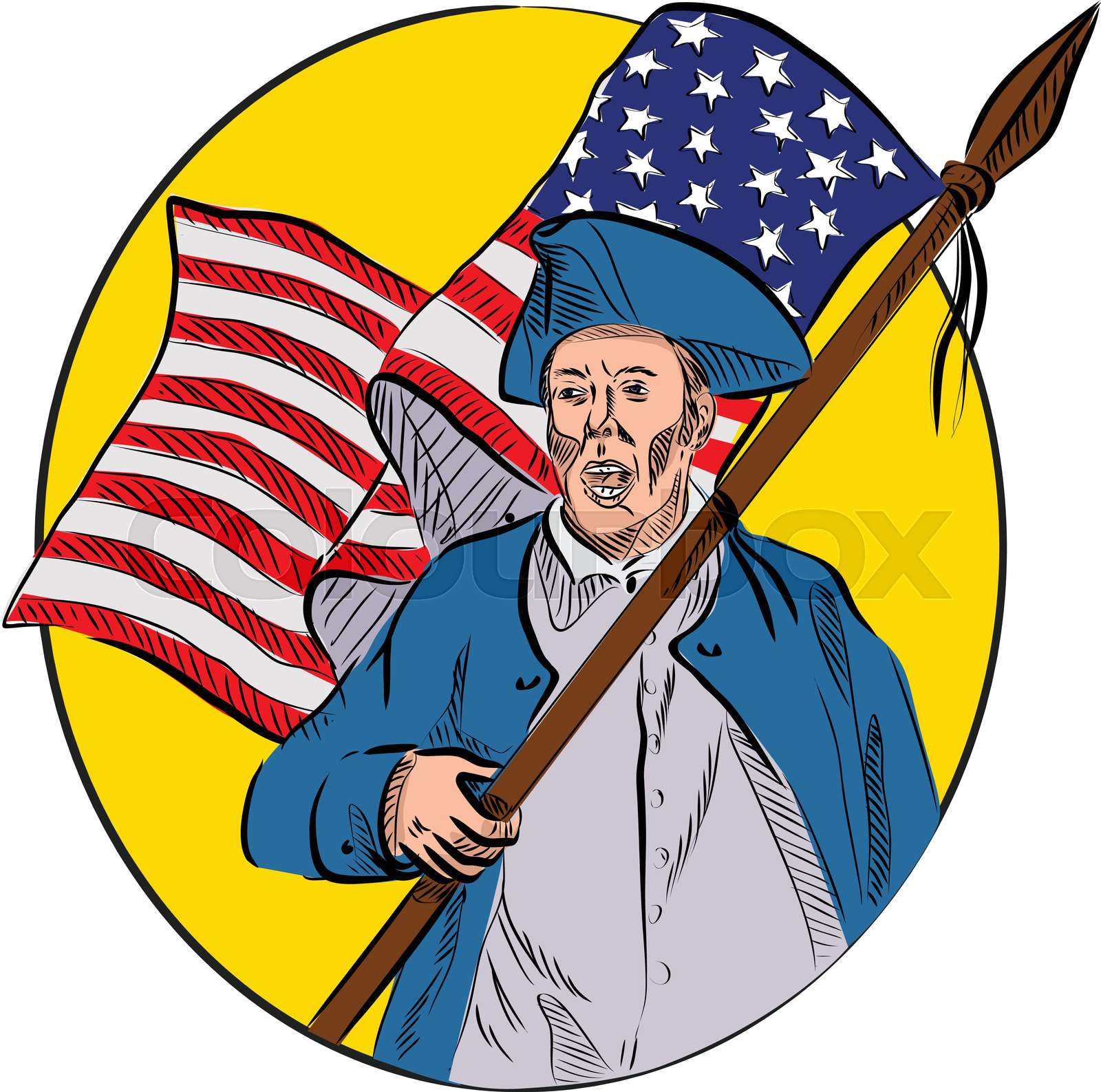 American Patriot Holding American Flag Drawing | Stock vector | Colourbox