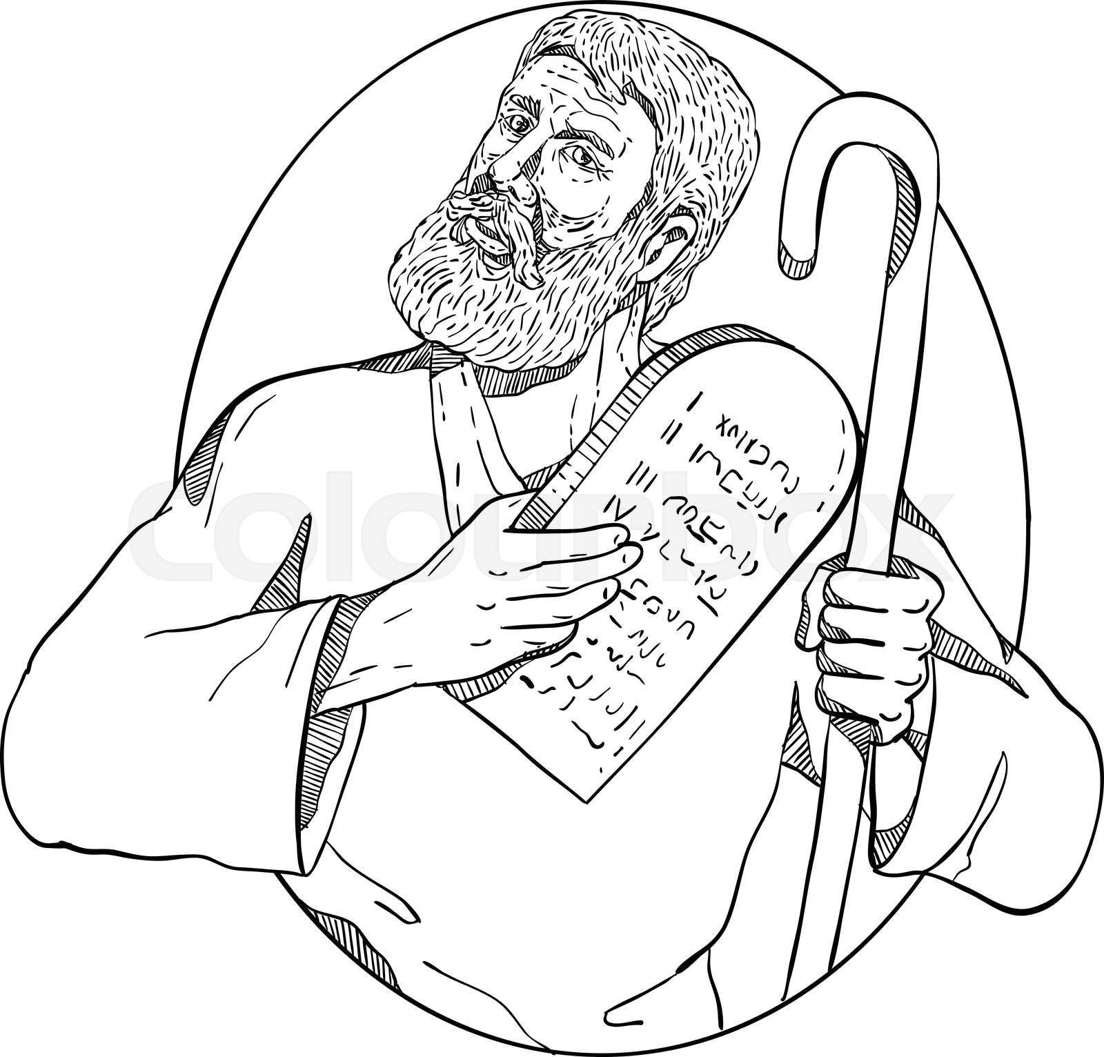 Moses With Ten Commandments Drawing Black and White | Stock vector ...