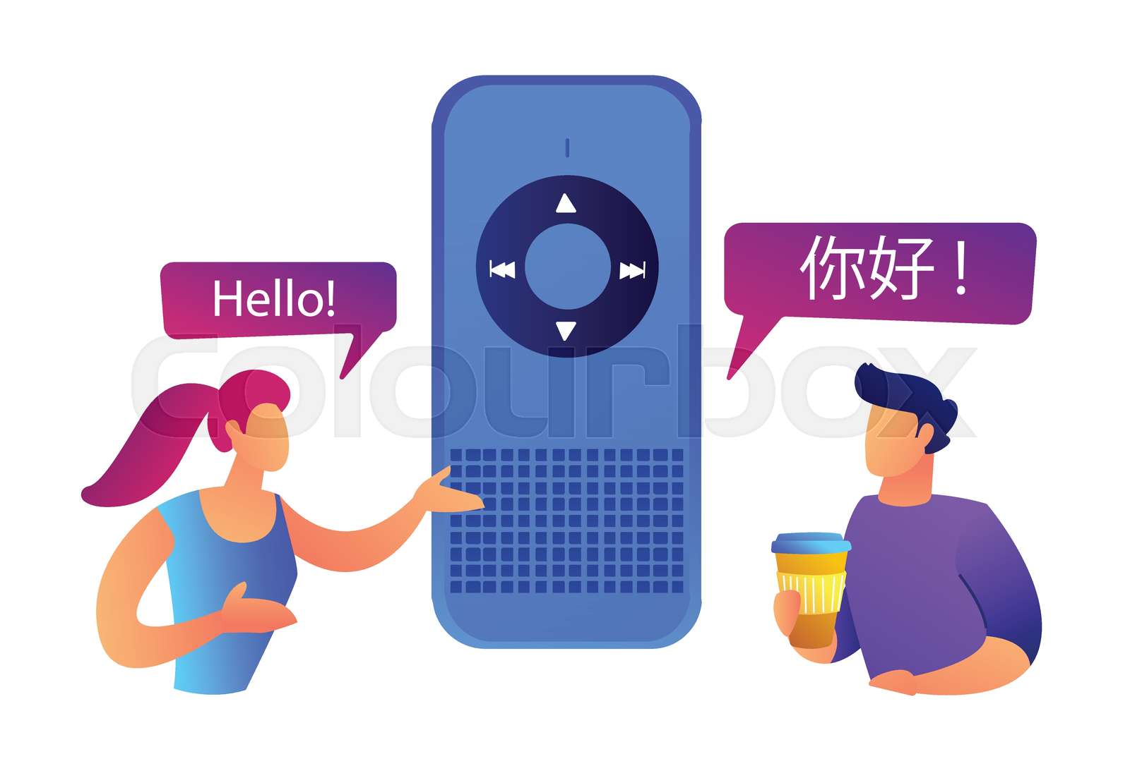 Two users speaking different languages and smart language translator ...