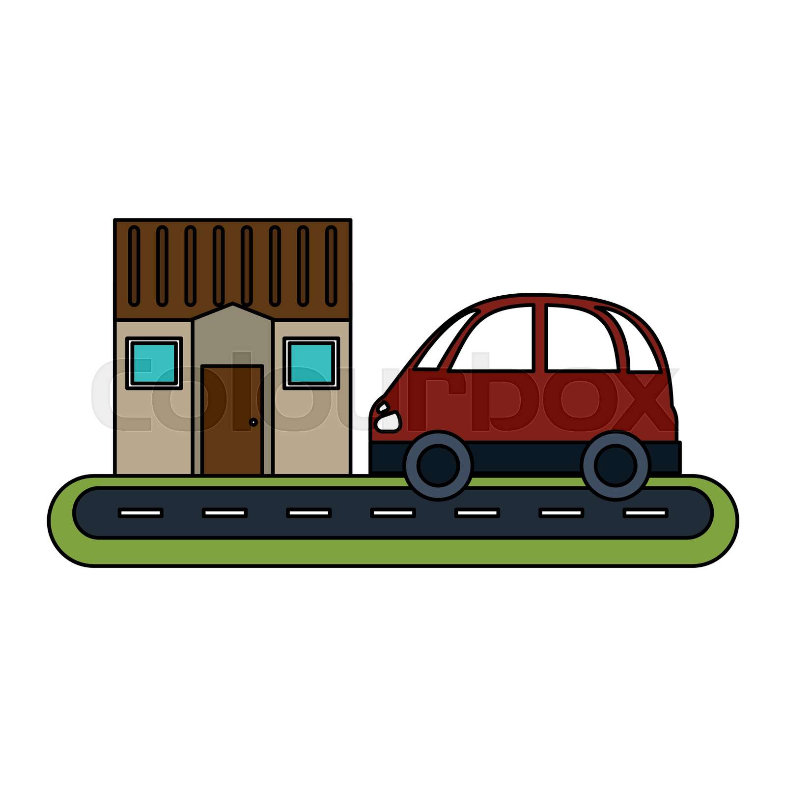 House and car on street | Stock vector | Colourbox