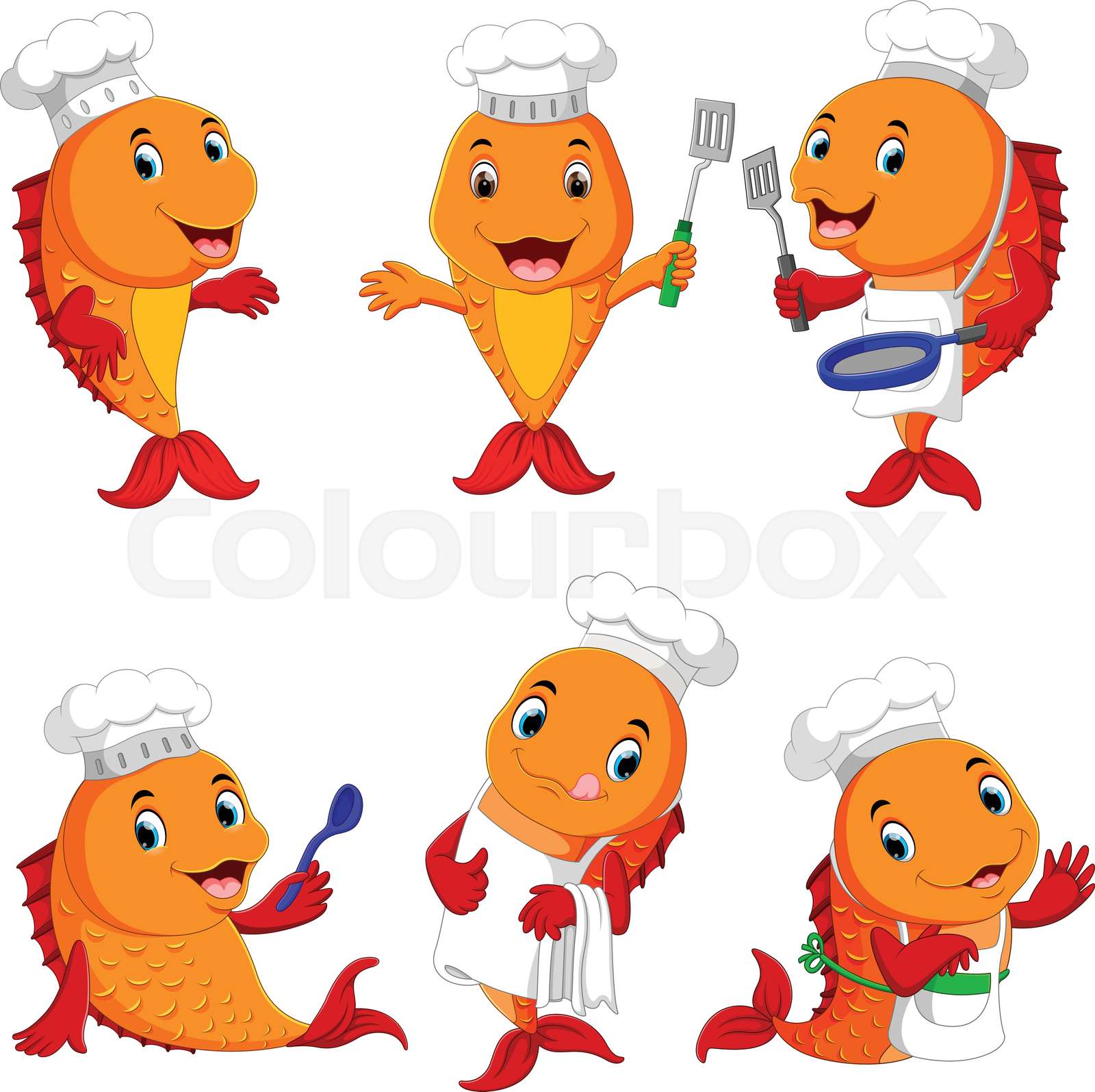 collection of cute fish chef cartoon | Stock vector | Colourbox