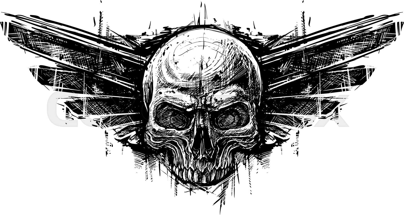 Detailed graphic human skull trash polka line art | Stock vector ...