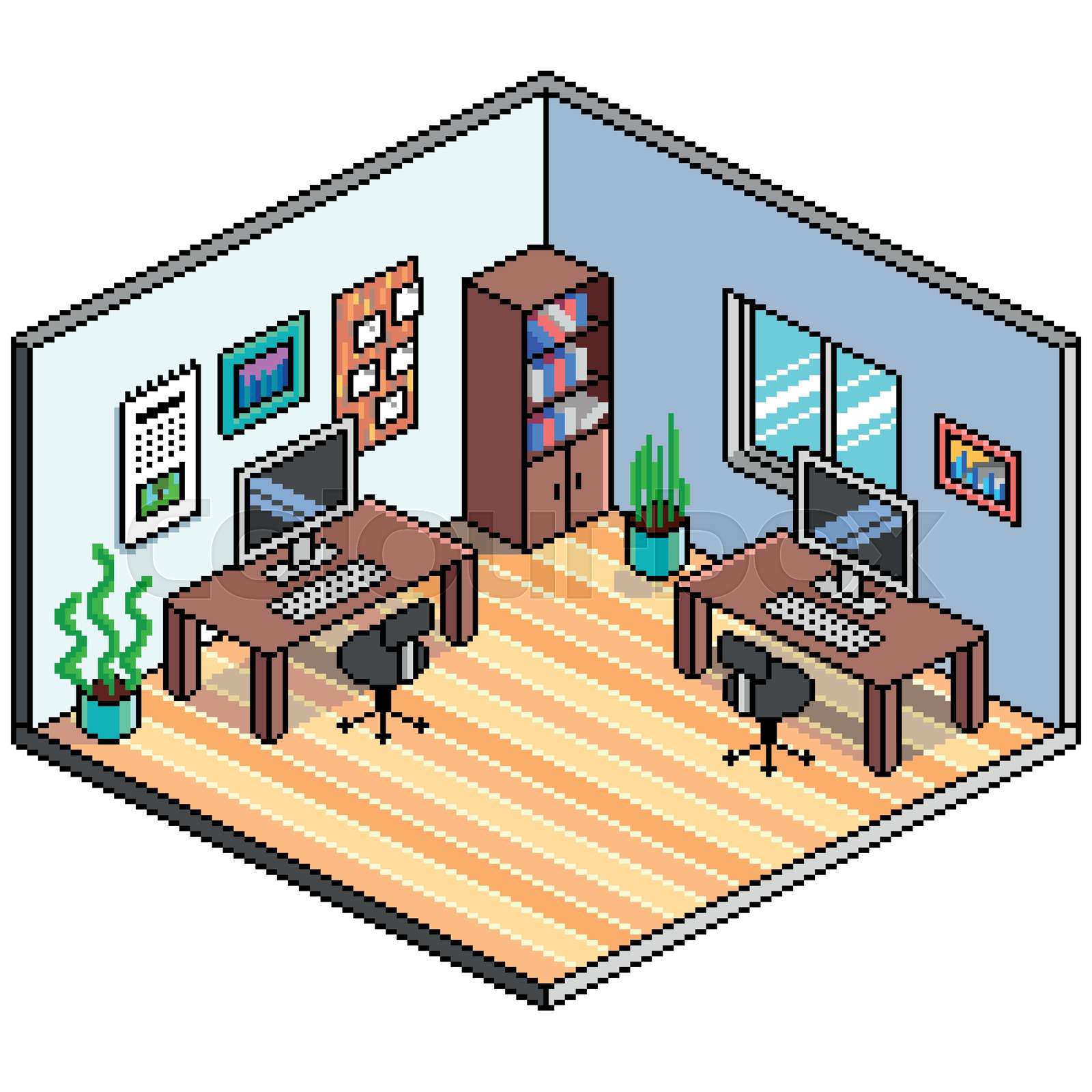 Pixel art isometric office detailed vector illustration | Stock vector ...