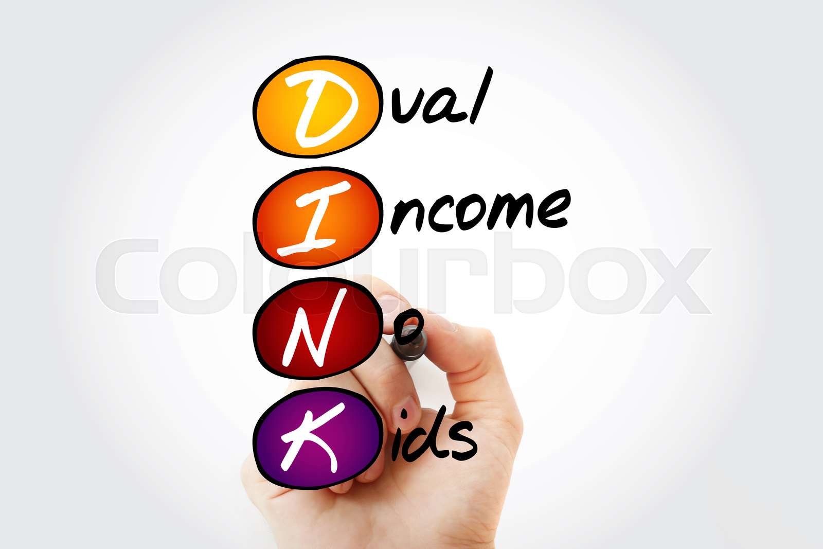 DINK - Dual Income No Kids, acronym with marker | Stock image | Colourbox