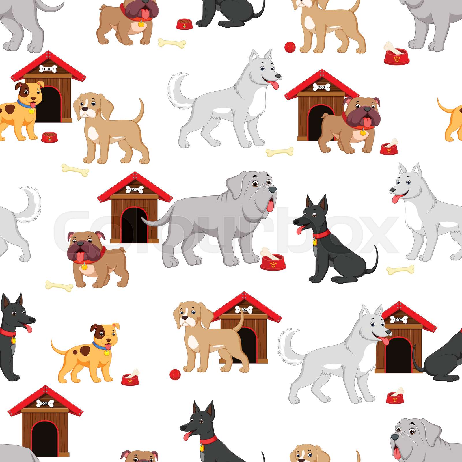 Seamless pattern with cute cartoon dog | Stock vector | Colourbox