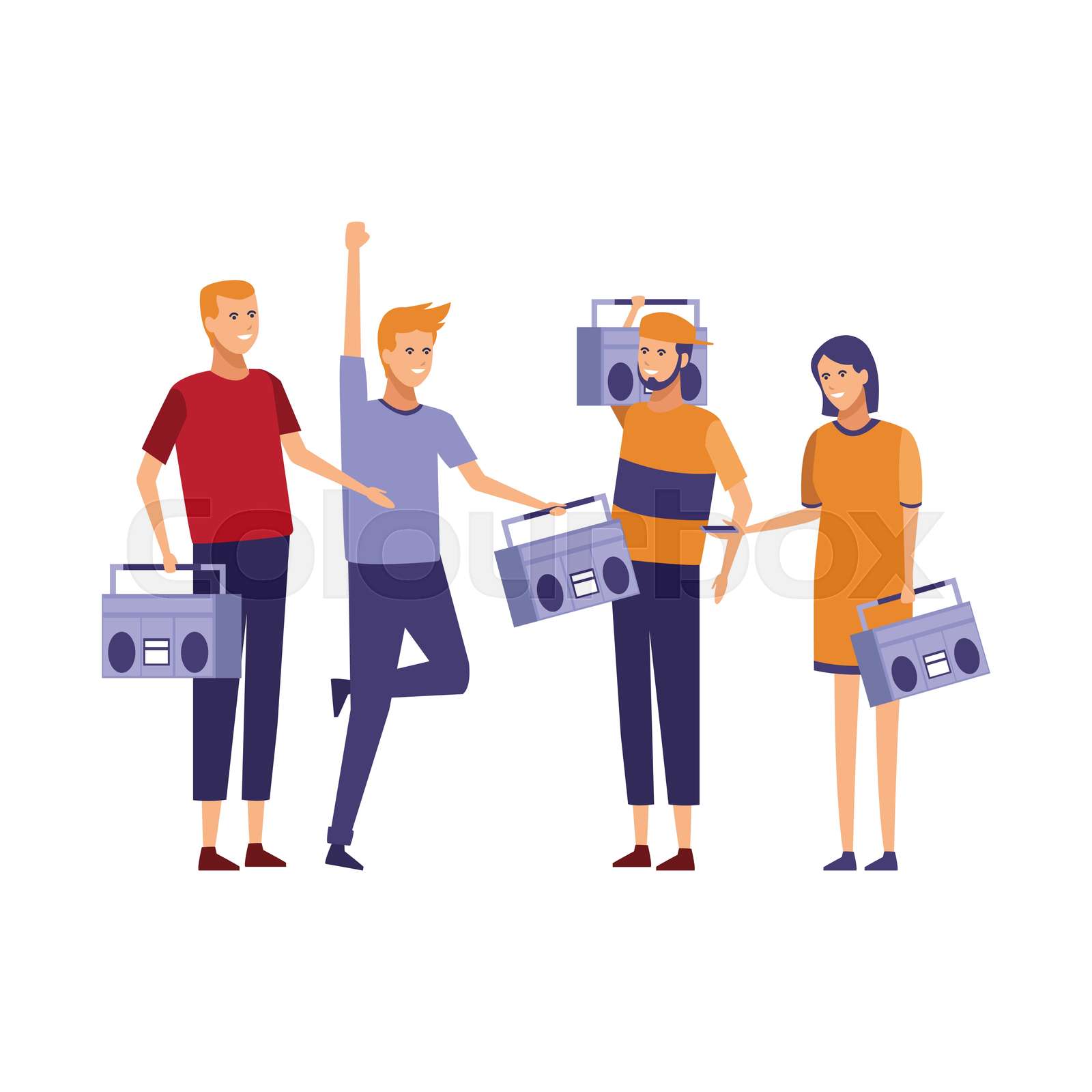 Friends listen music cartoons | Stock vector | Colourbox