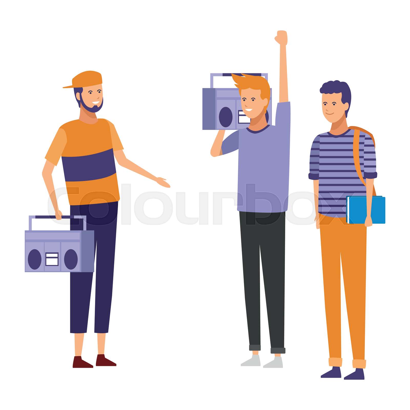 Friends listen music cartoons | Stock vector | Colourbox