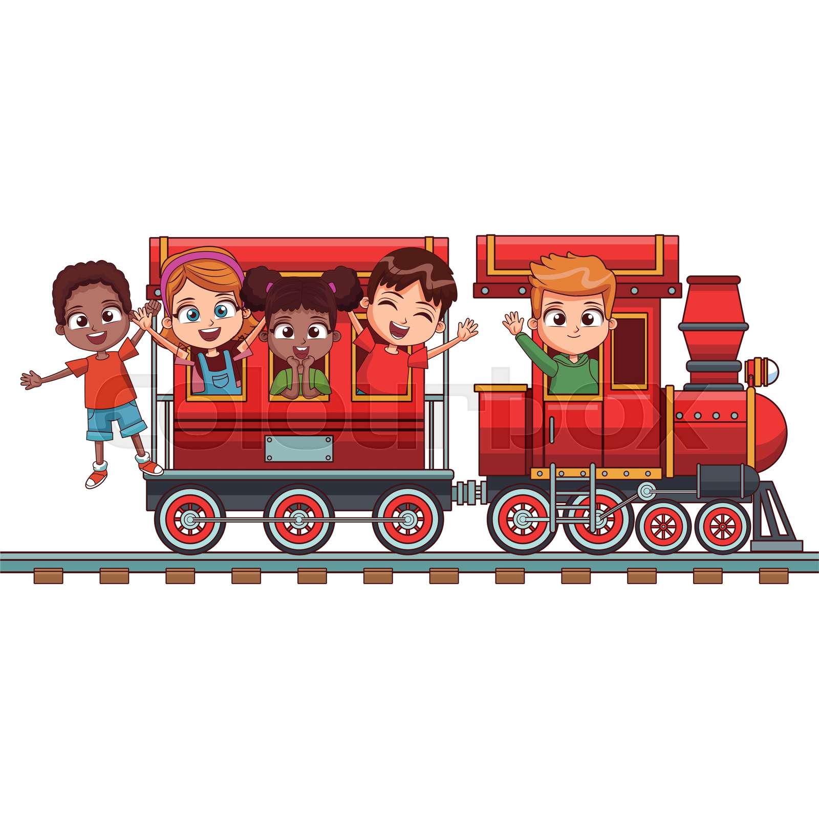 kids riding on train | Stock vector | Colourbox