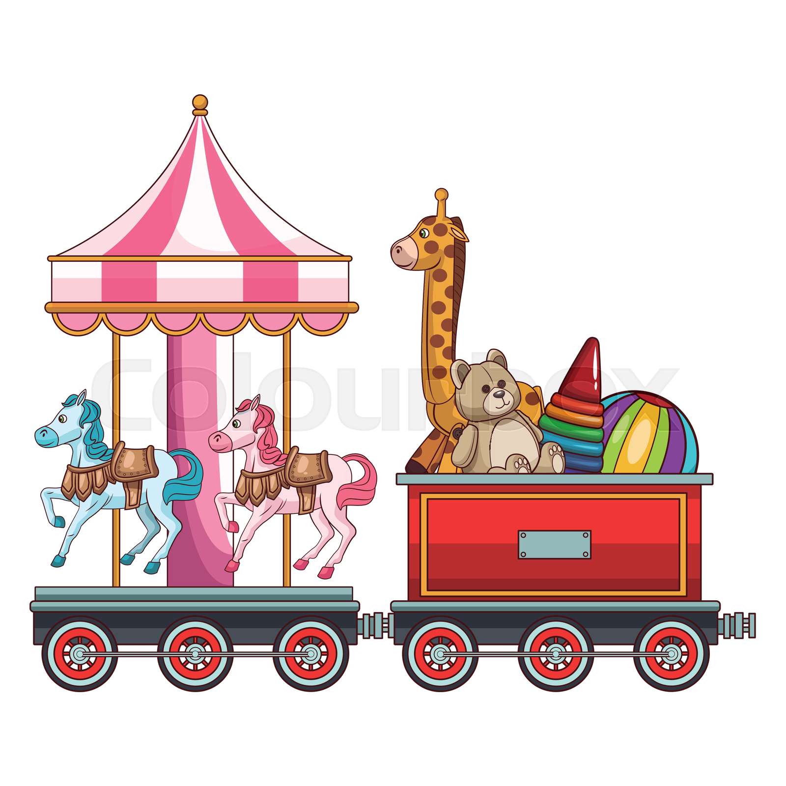 Train wagon with toys and carrousel | Stock vector | Colourbox