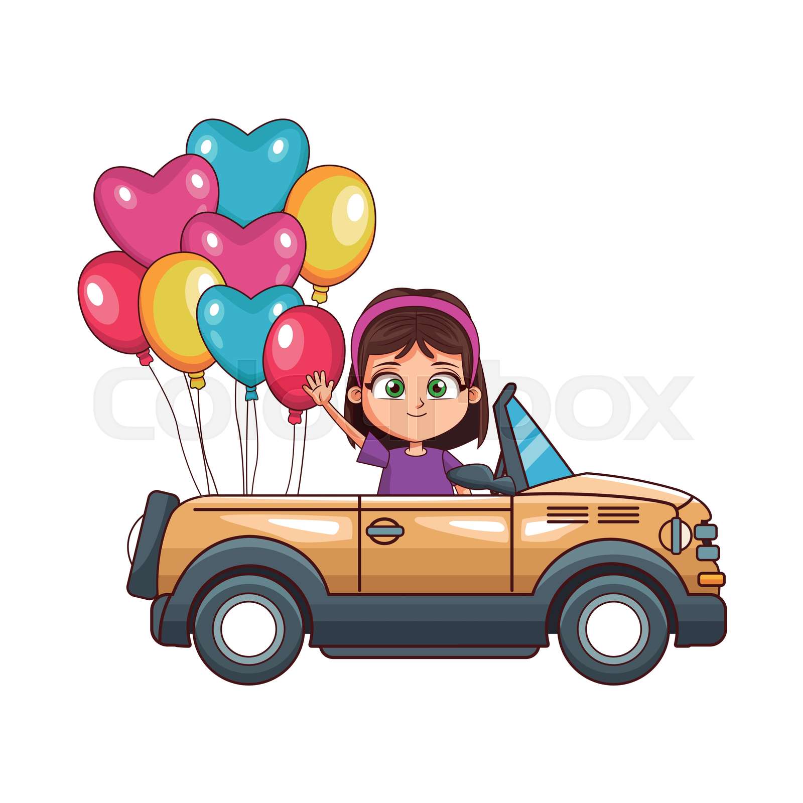 happy girl driving car | Stock vector | Colourbox