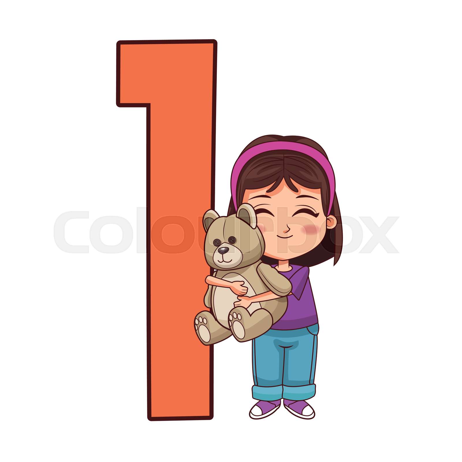 girl hugging bear number | Stock vector | Colourbox