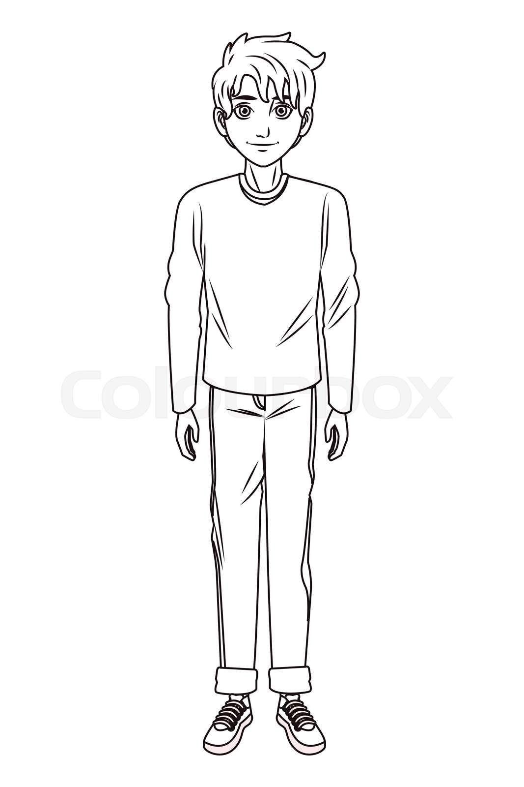 young man body cartoon in black and white | Stock vector | Colourbox