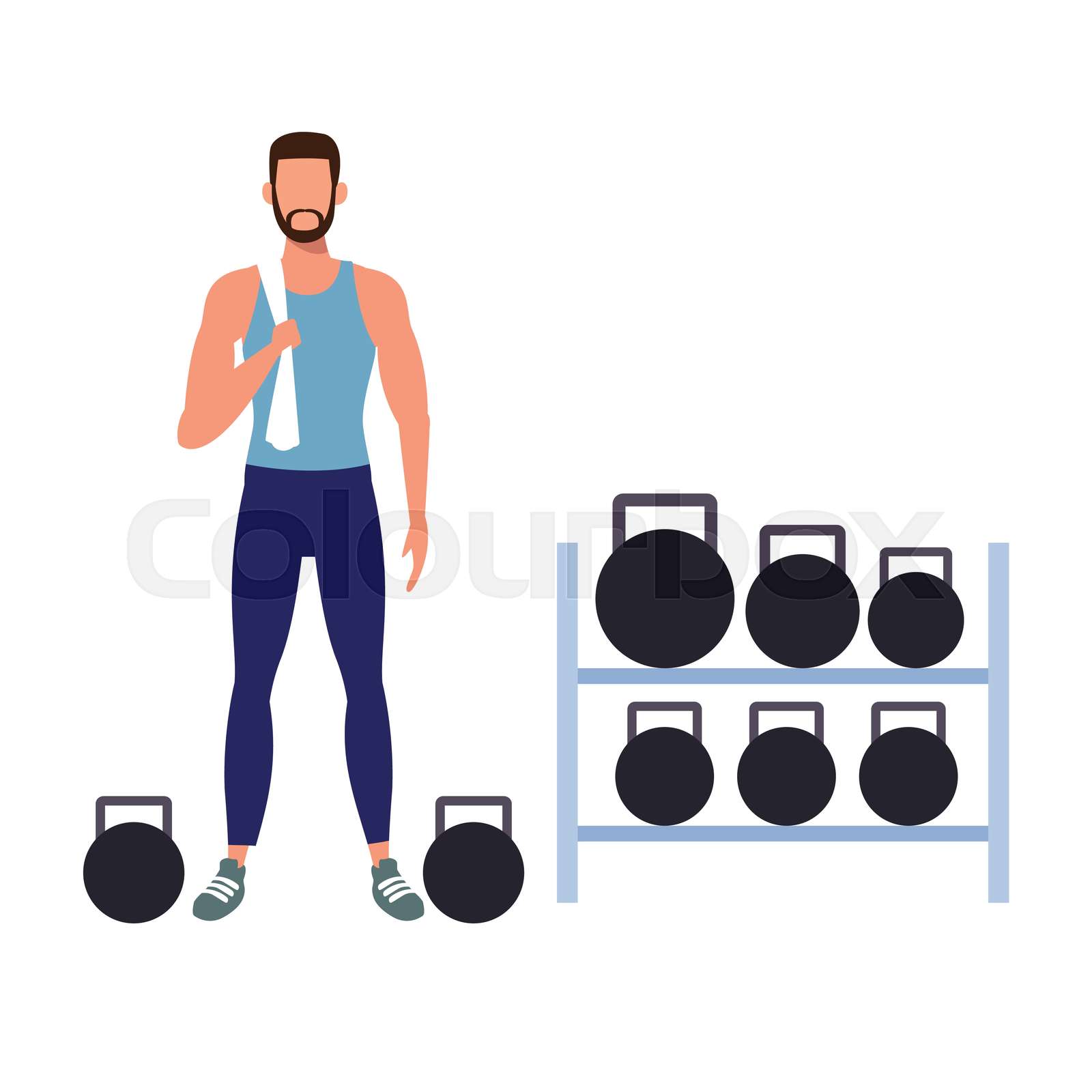 fitness man training cartoon | Stock vector | Colourbox