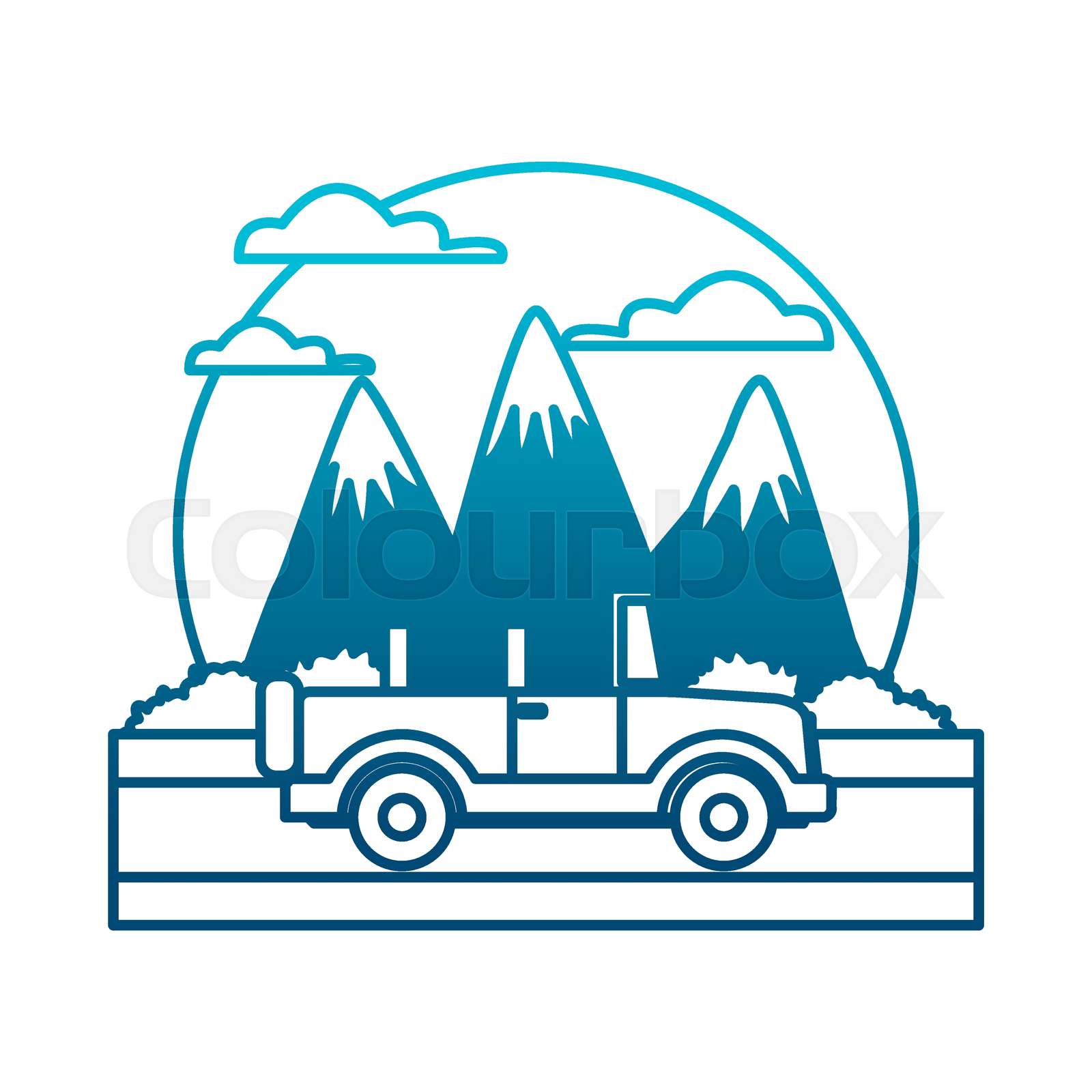 Off road sport truck between mountains landscape | Stock vector | Colourbox