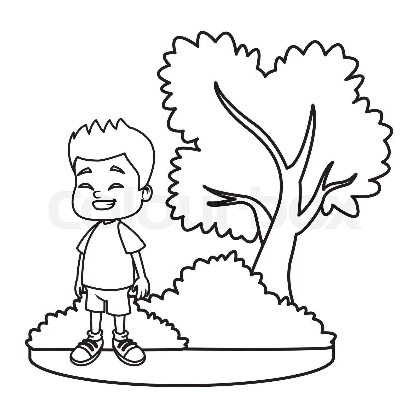 Happy Boy Clipart Black And White Tree