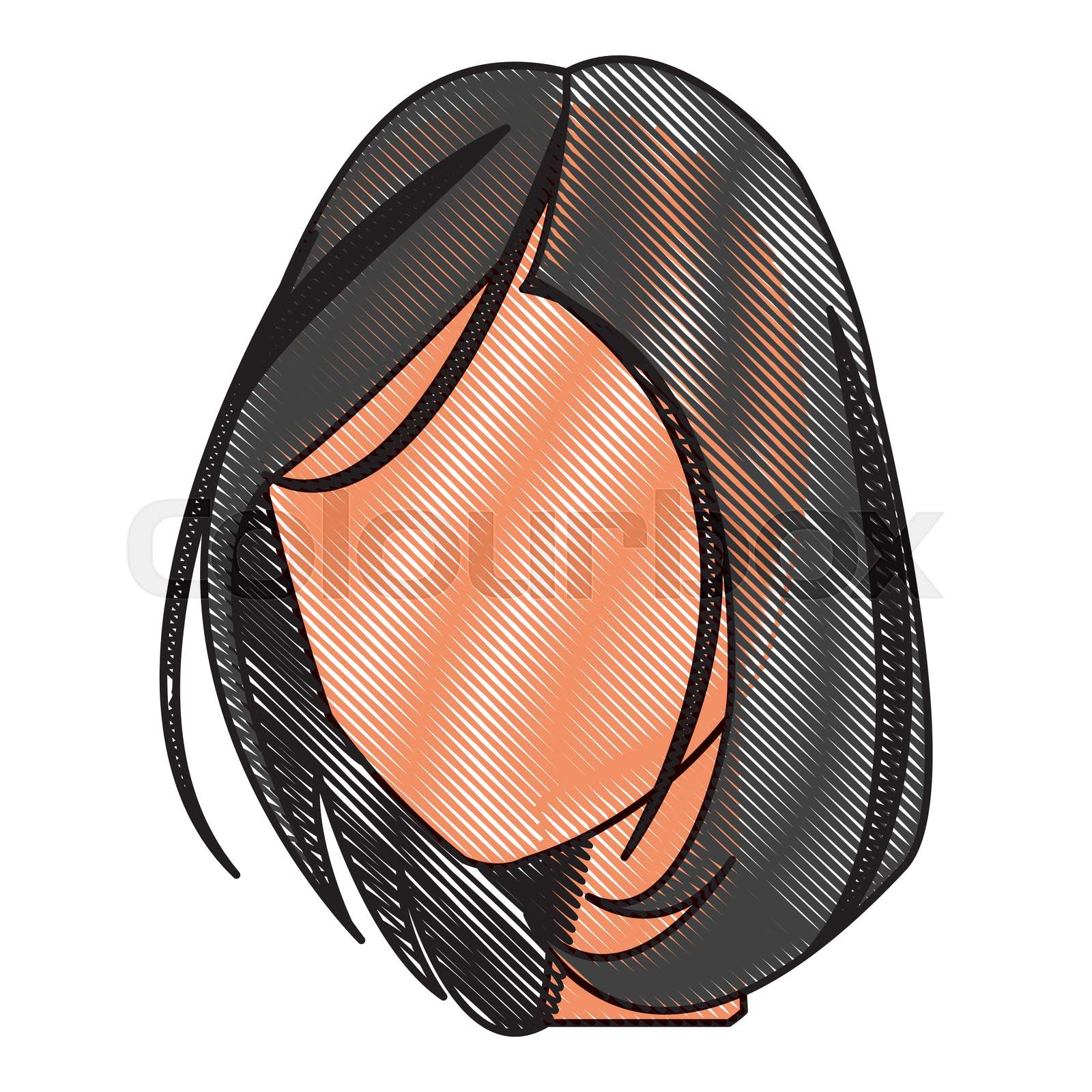 drawing head female no face hair style | Stock vector | Colourbox