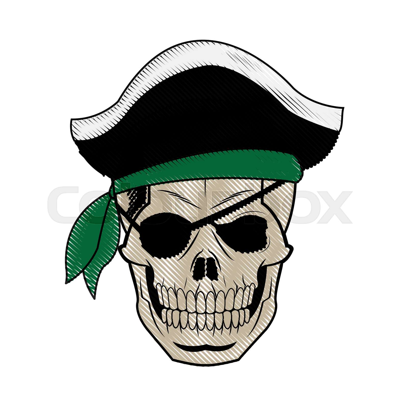 pirate skull wearing a pirate captains hat and an eye patch | Stock ...