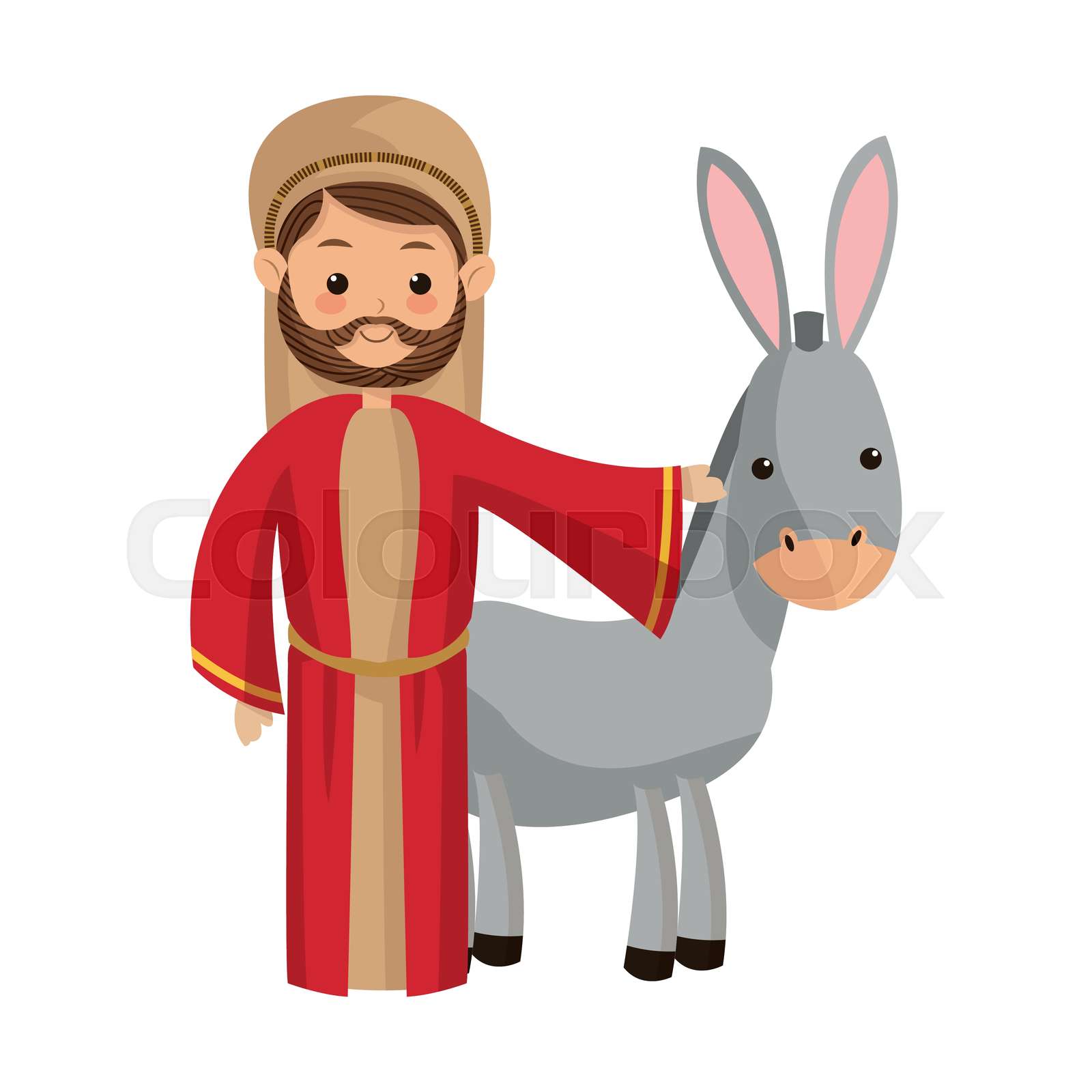 saint joseph with donkey manger cartoon | Stock vector | Colourbox