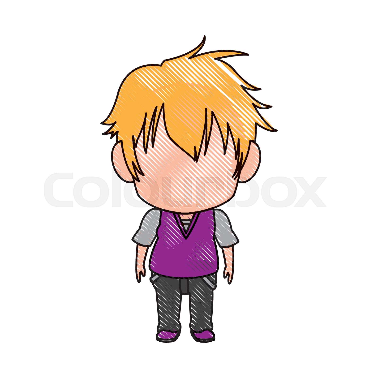 cute little boy anime faceless color image | Stock vector | Colourbox