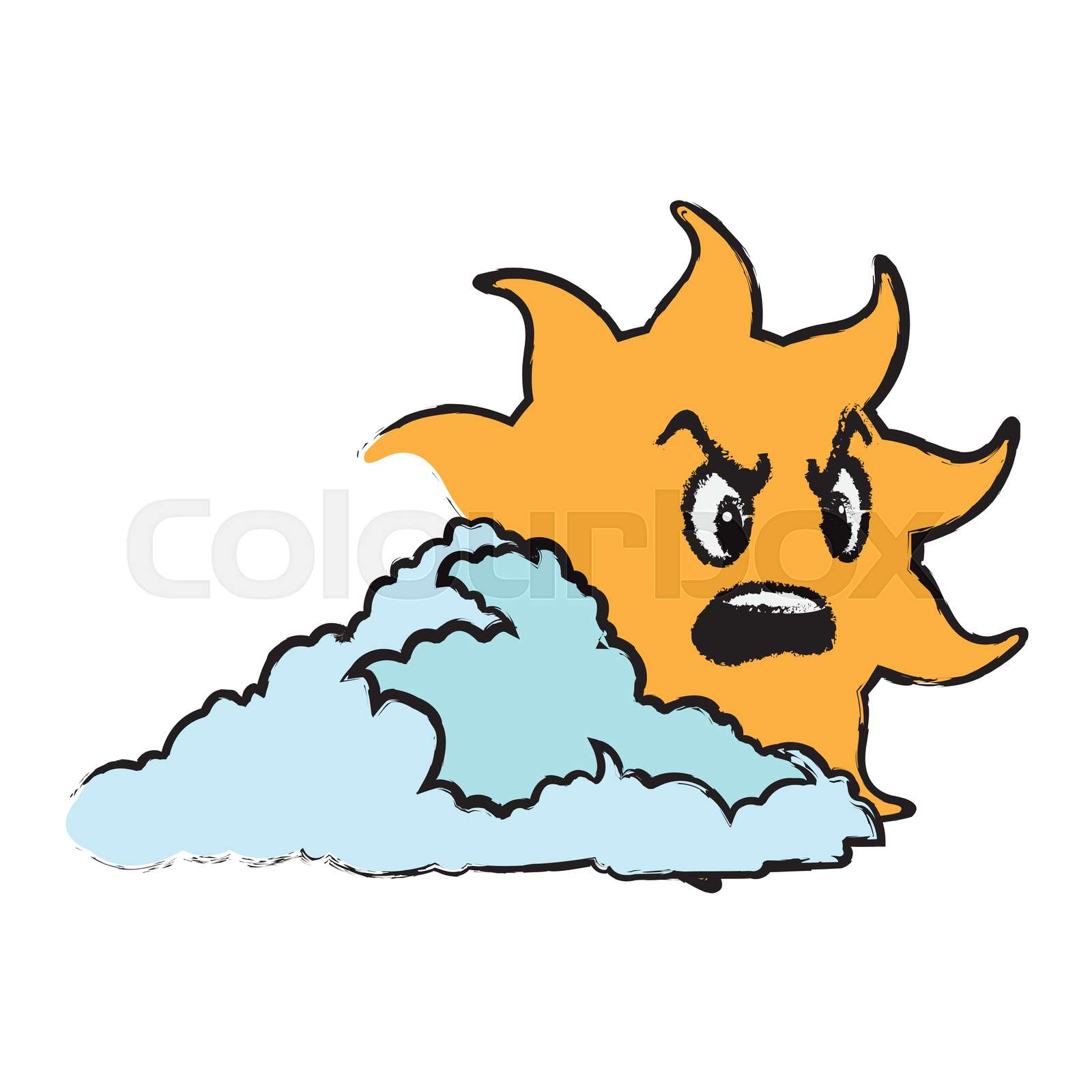 angry sun and cloud cartoon mascot drawn | Stock vector | Colourbox