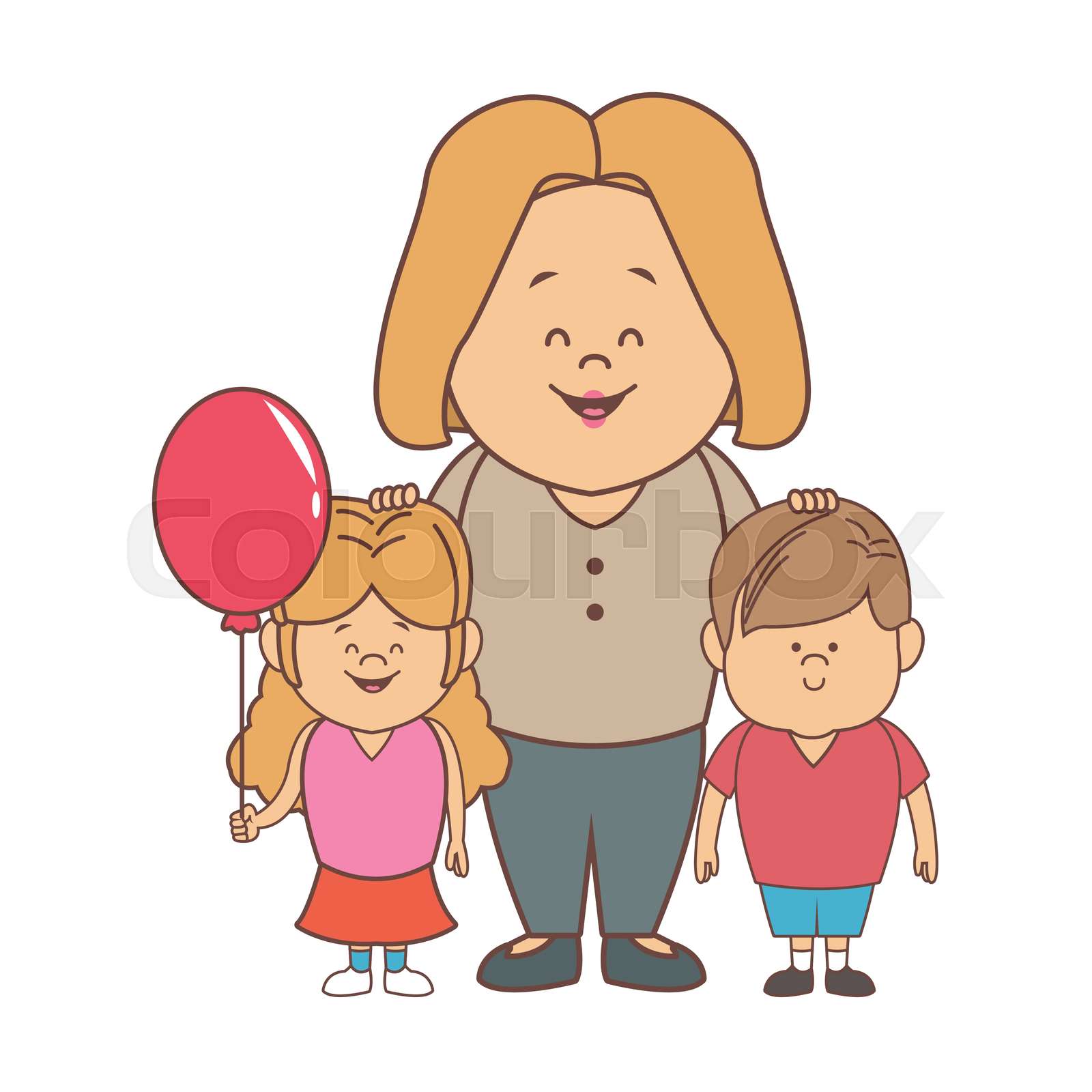 cute cartoon illustration of mother with two kids | Stock vector ...